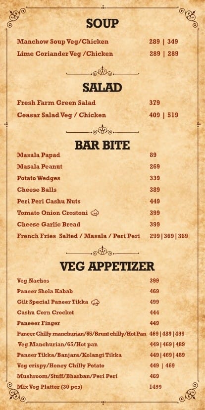 Menu of GILT Club, Kharadi, Pune