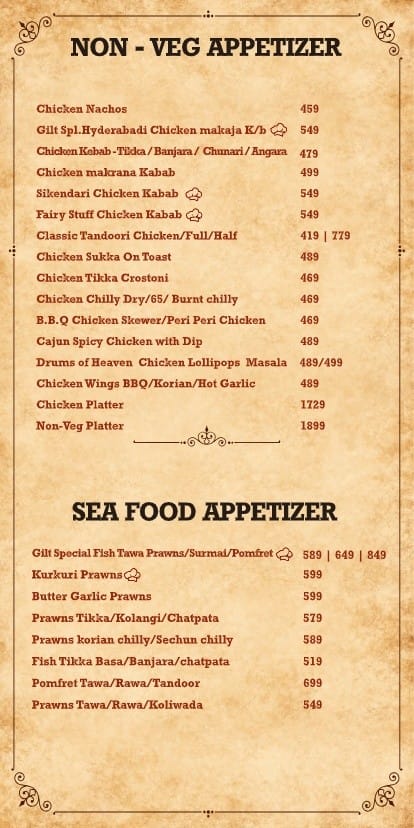 Menu of GILT Club, Kharadi, Pune