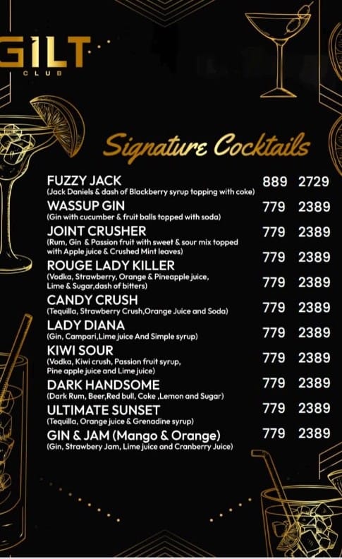 Menu of GILT Club, Kharadi, Pune