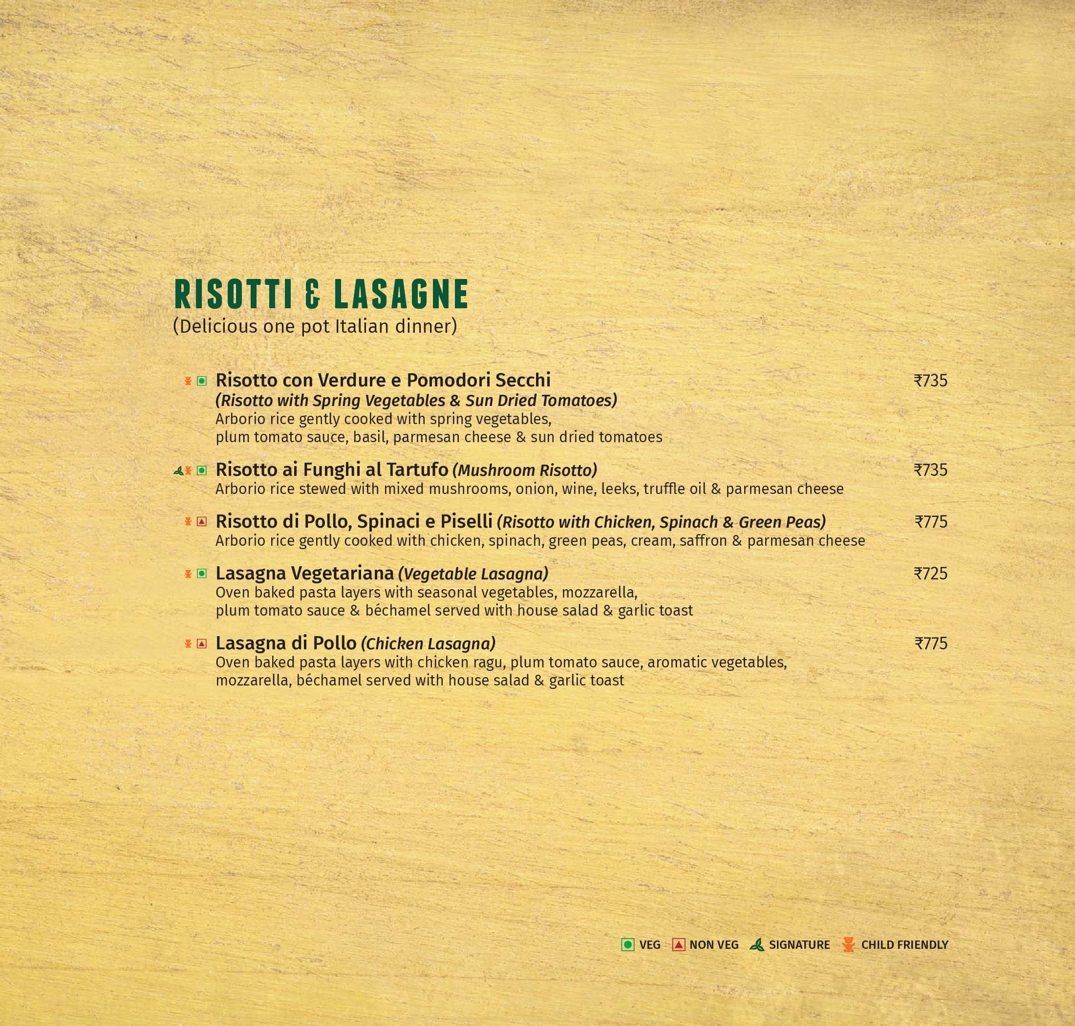 Menu of Toscano, Phoenix Market City, Chennai