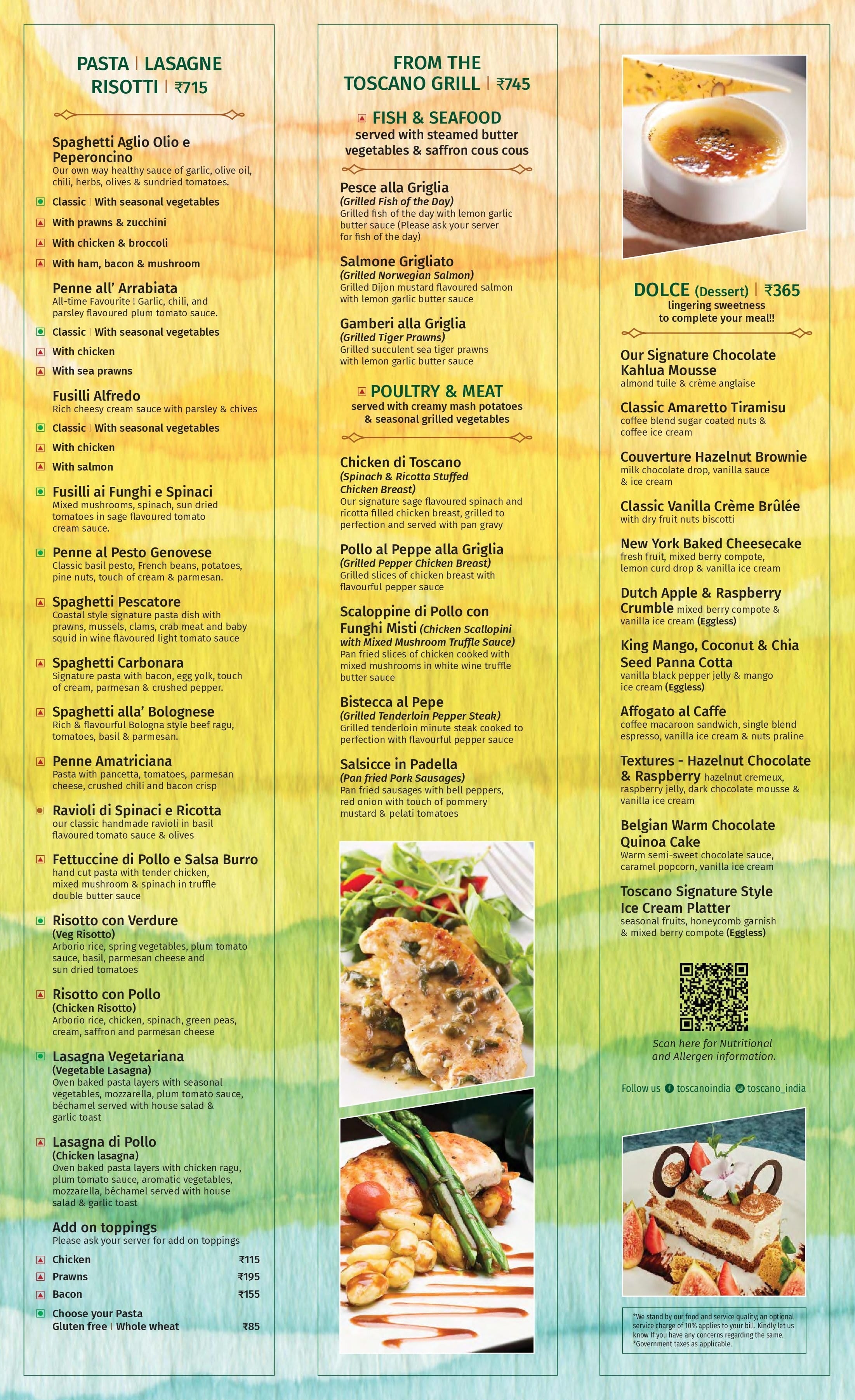 Menu of Toscano, Phoenix Market City, Chennai