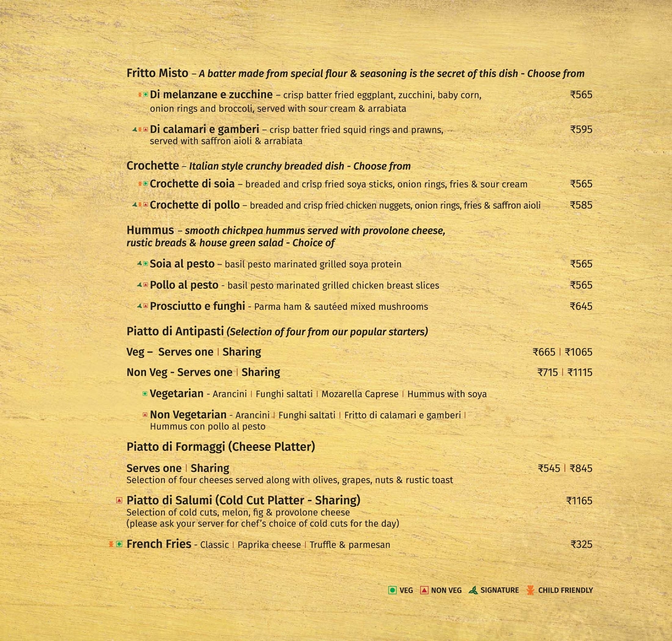 Menu of Toscano, Phoenix Market City, Chennai