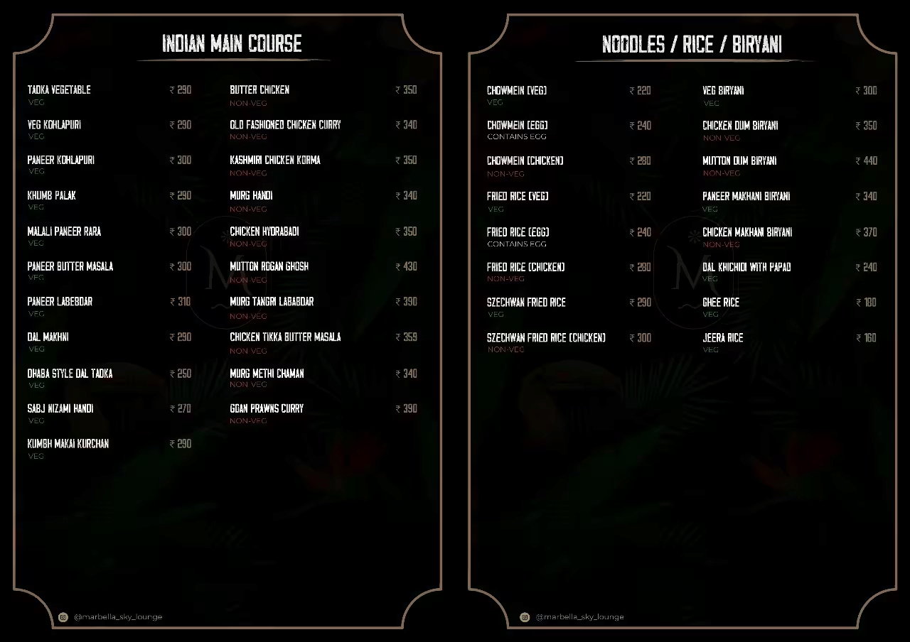 Menu of Marbella Multi Cuisine Rooftop, JP Nagar, South Bengaluru