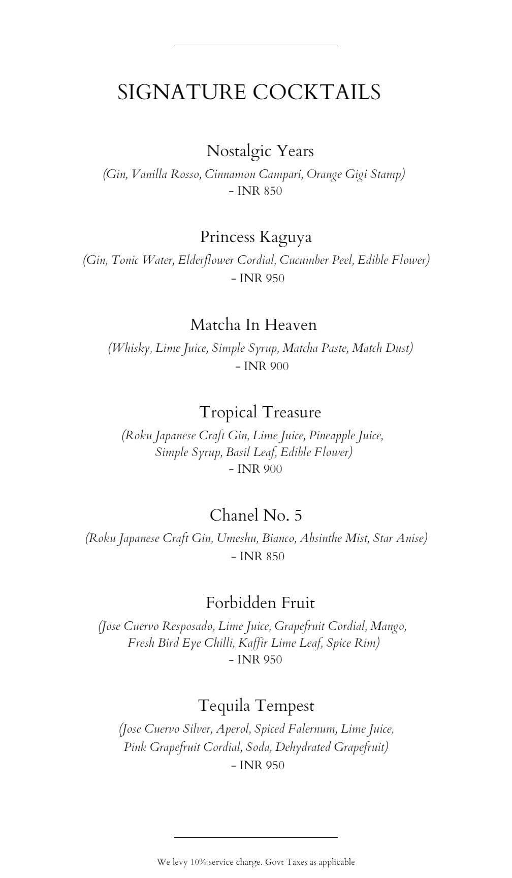 Menu of Gigi, Bandra West, Western Suburbs