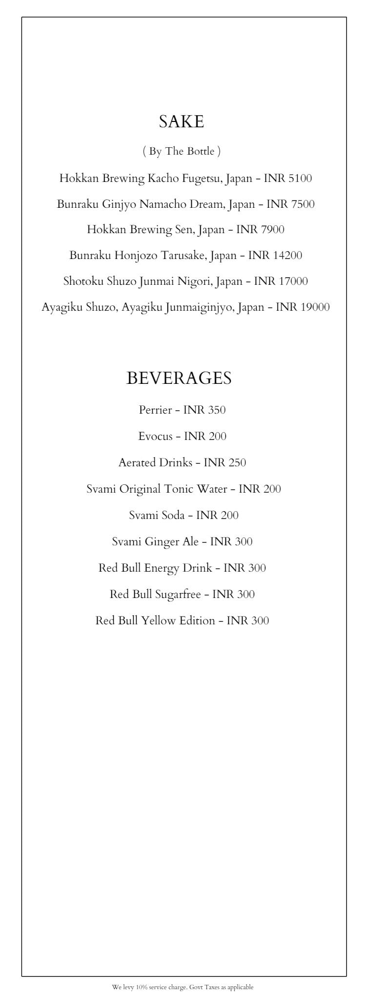 Menu of Gigi, Bandra West, Western Suburbs