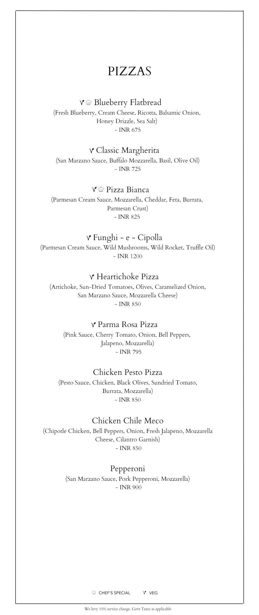 Menu of Gigi, Bandra West, Western Suburbs