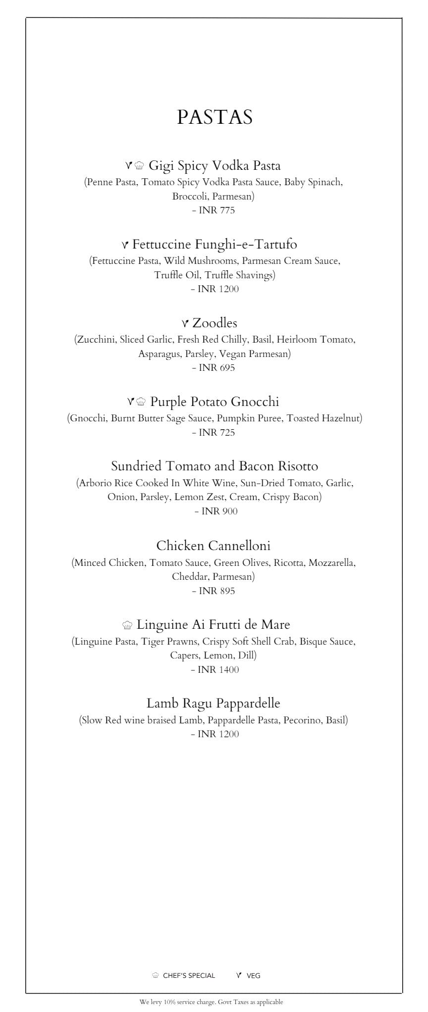 Menu of Gigi, Bandra West, Western Suburbs