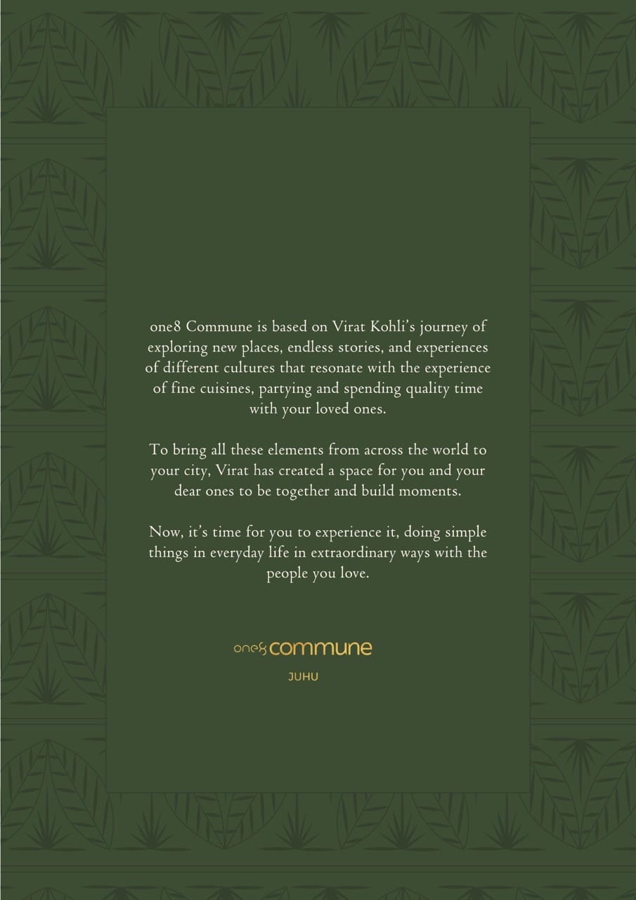 Menu of One8 Commune, Juhu, Western Suburbs