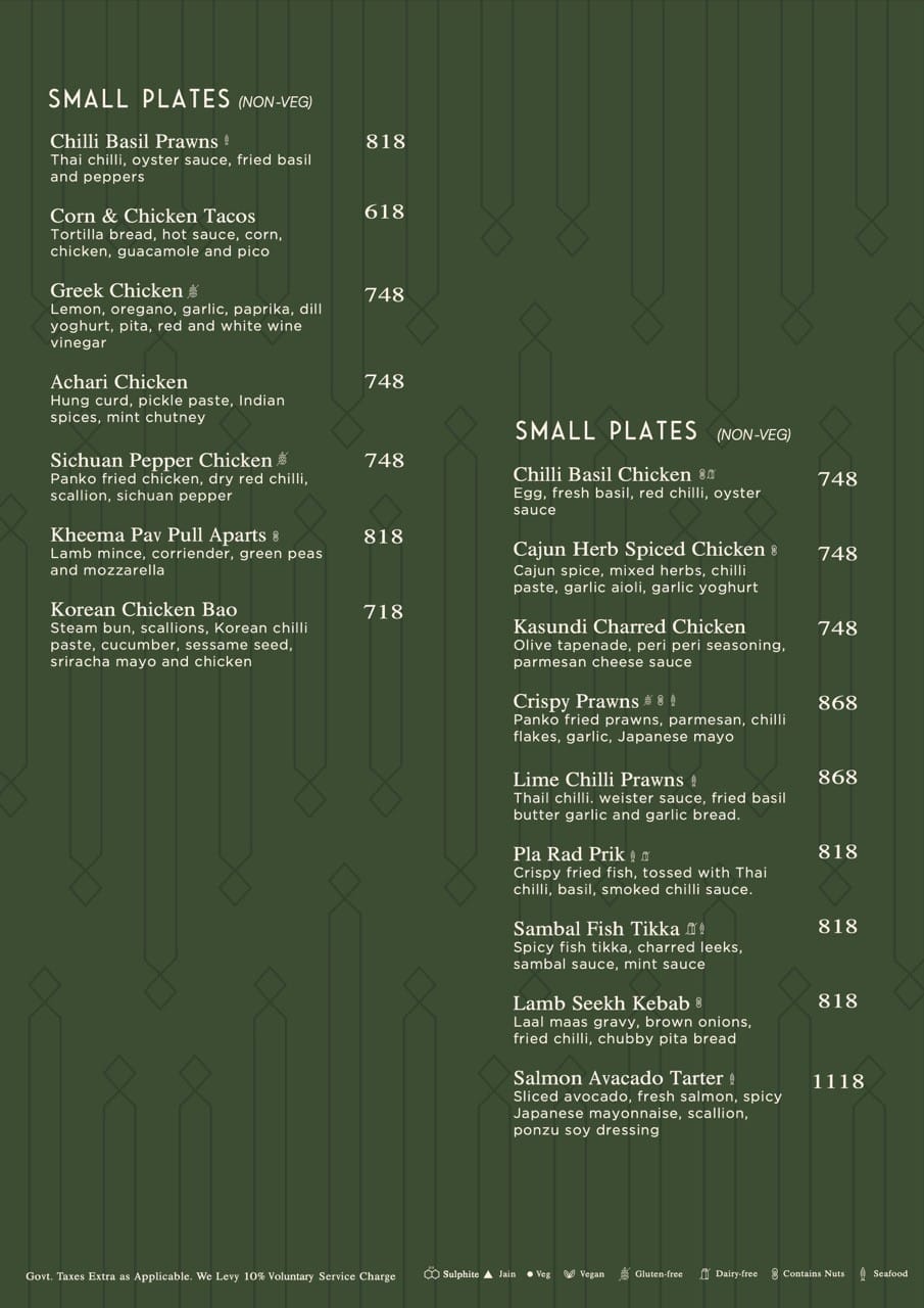 Menu of One8 Commune, Juhu, Western Suburbs