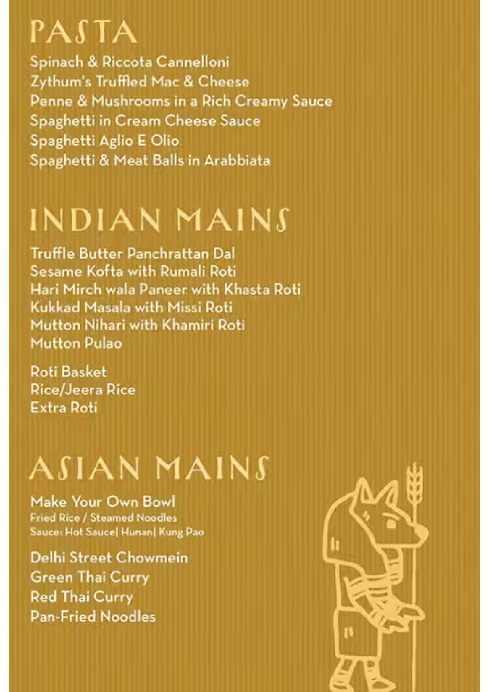Menu of ZYTHUM Brewing Co., Jubilee Hills, Hyderabad