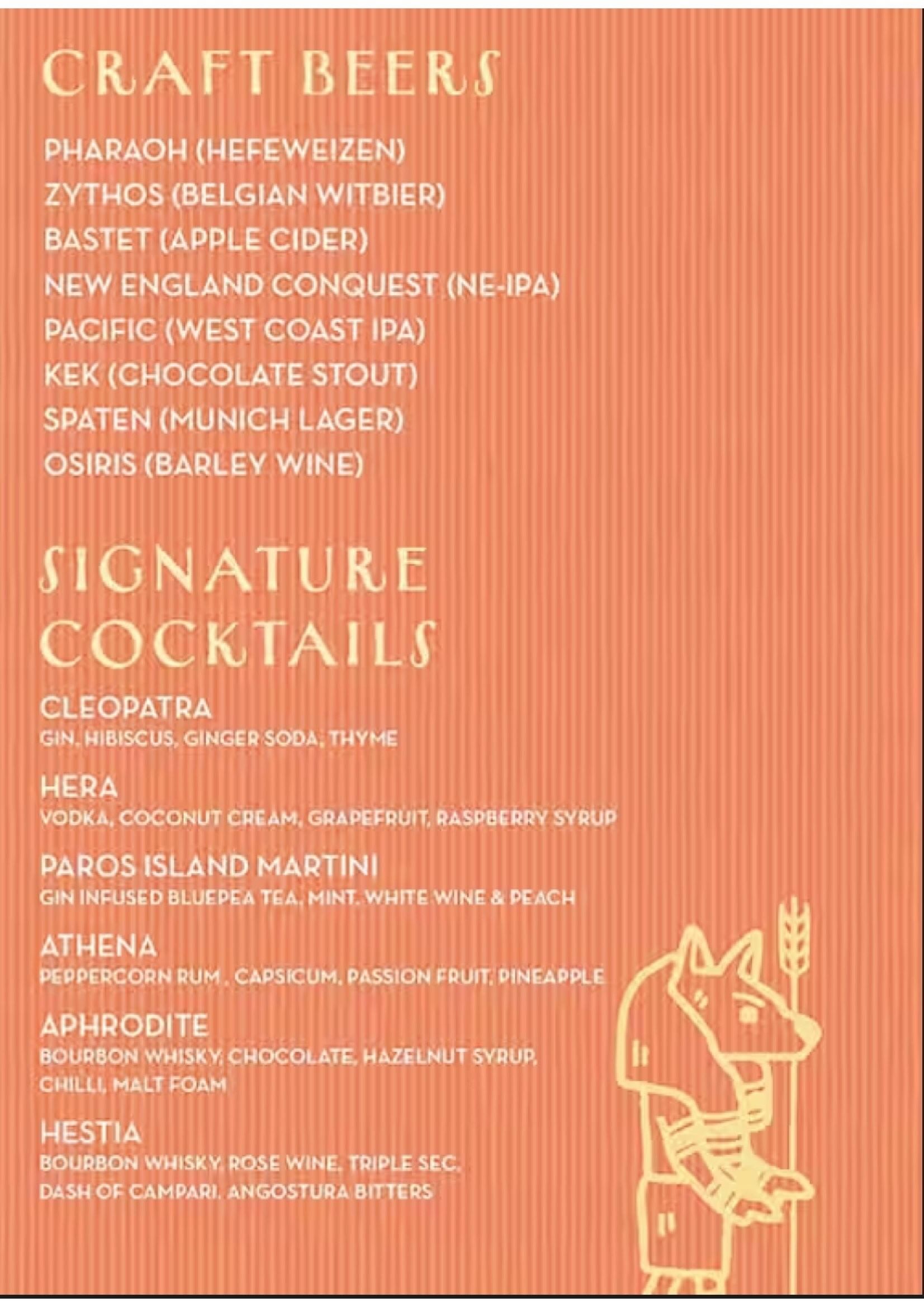 Menu of ZYTHUM Brewing Co., Jubilee Hills, Hyderabad