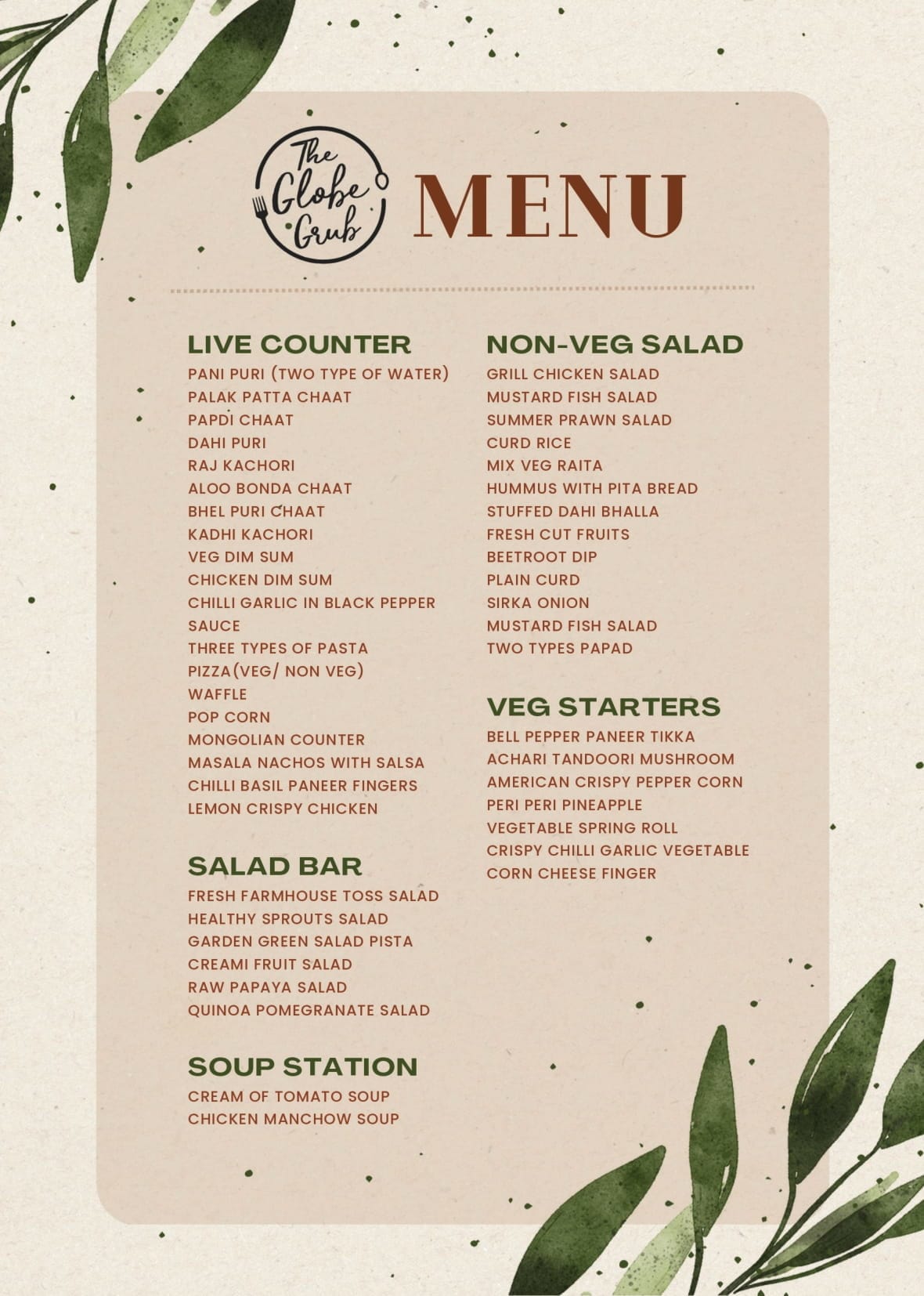 Menu of The Globe Grub, Road No. 36, Jubilee Hills, Hyderabad