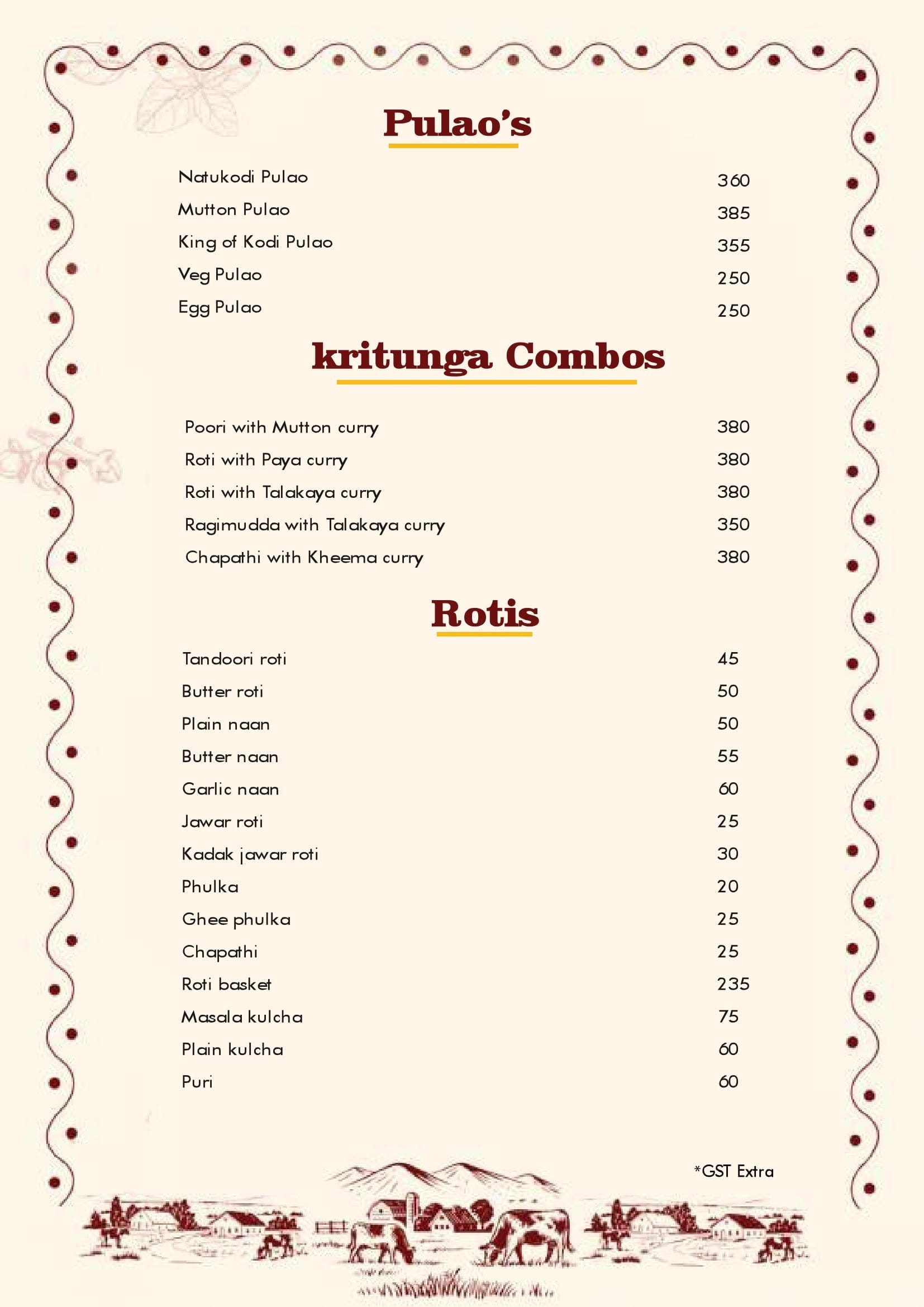 Menu of Kritunga Restaurant, Whitefield, East Bengaluru