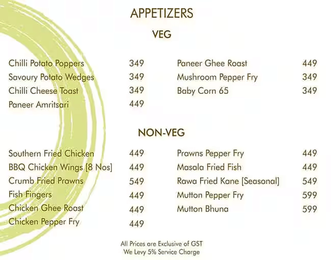 Menu of Zest, Southern Star, Bengaluru