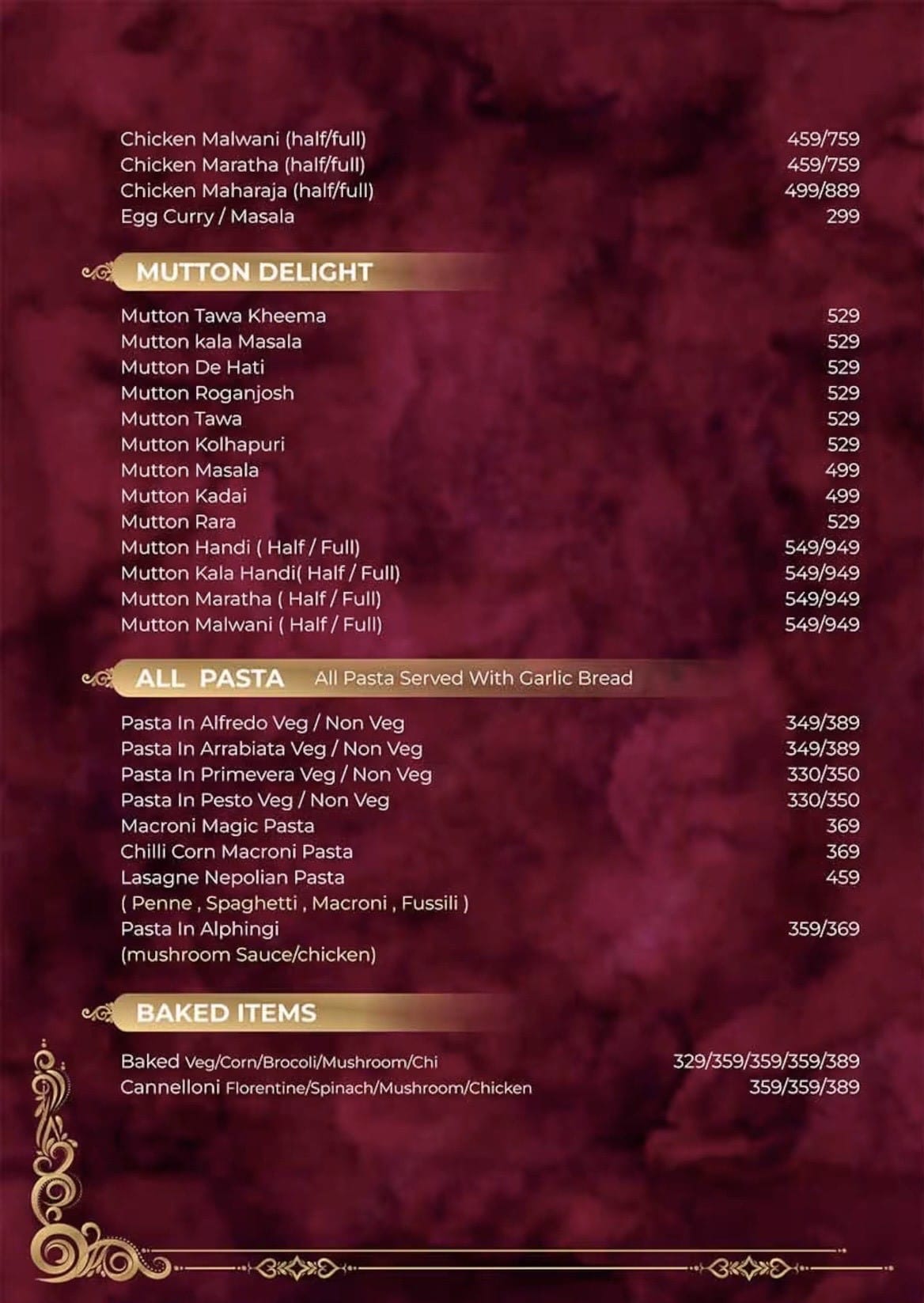 Menu of Sky Deck, Pimpri-Chinchwad, Pune