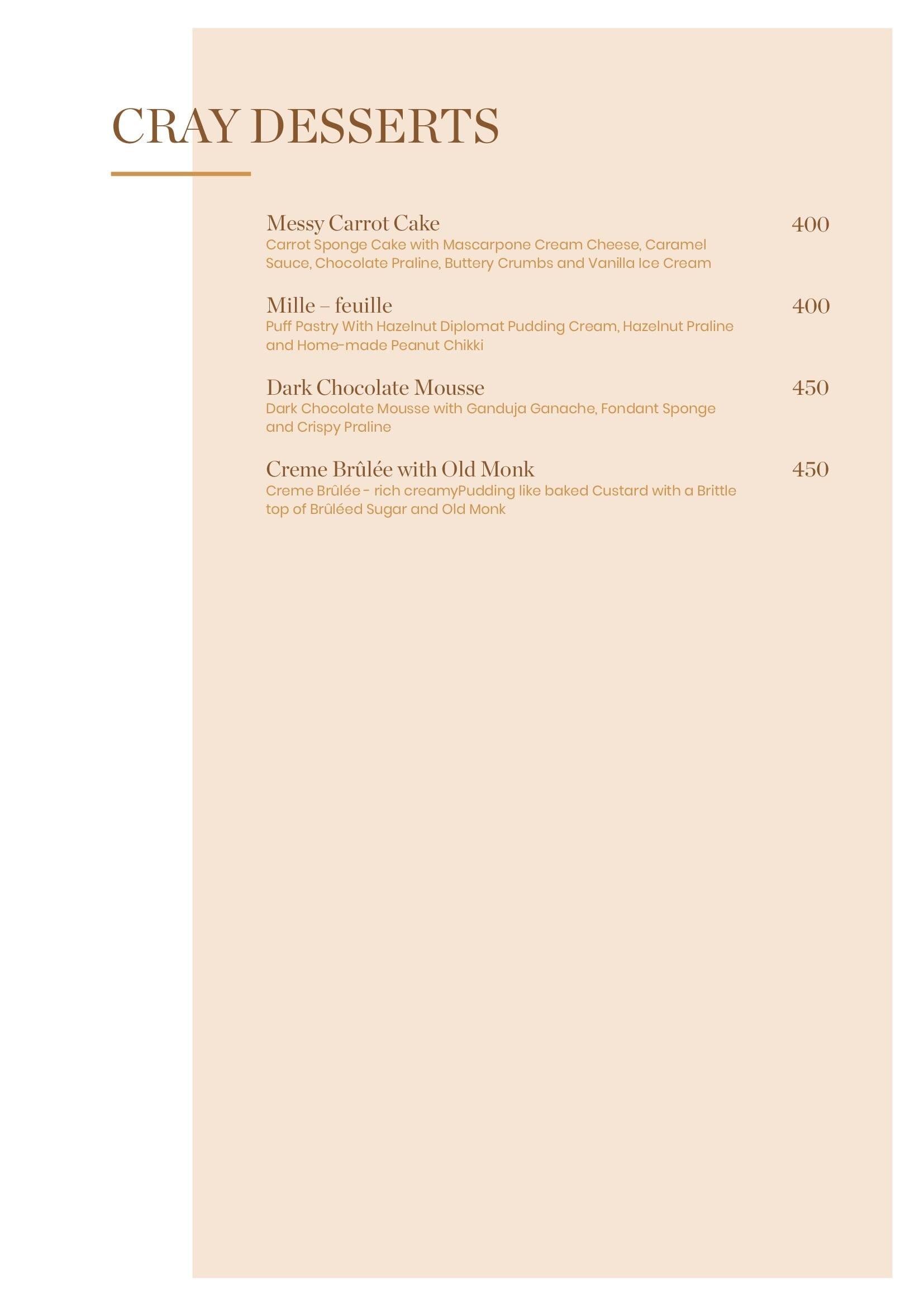 Menu of Cray Craft, Andheri East, Western Suburbs