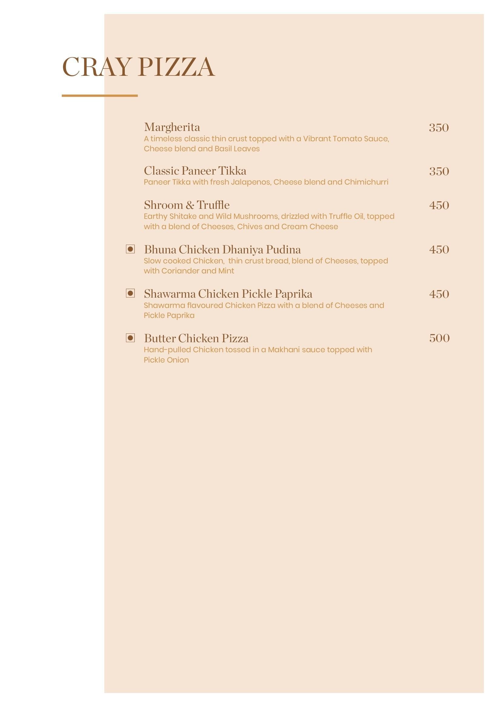 Menu of Cray Craft, Andheri East, Western Suburbs