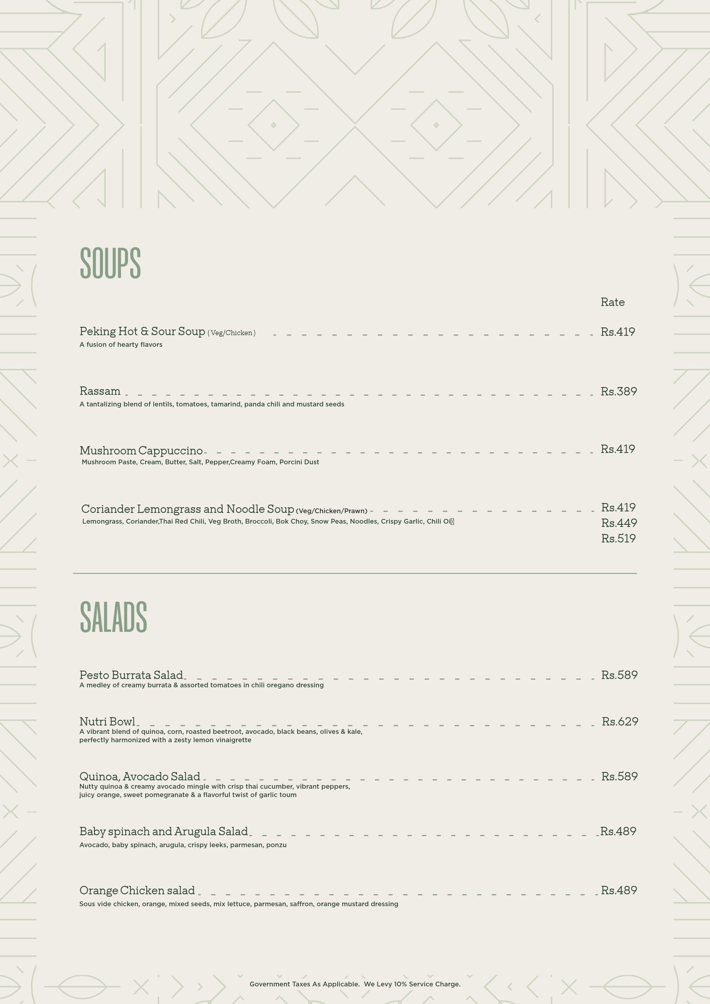 Menu of The Nines, Juhu, Western Suburbs