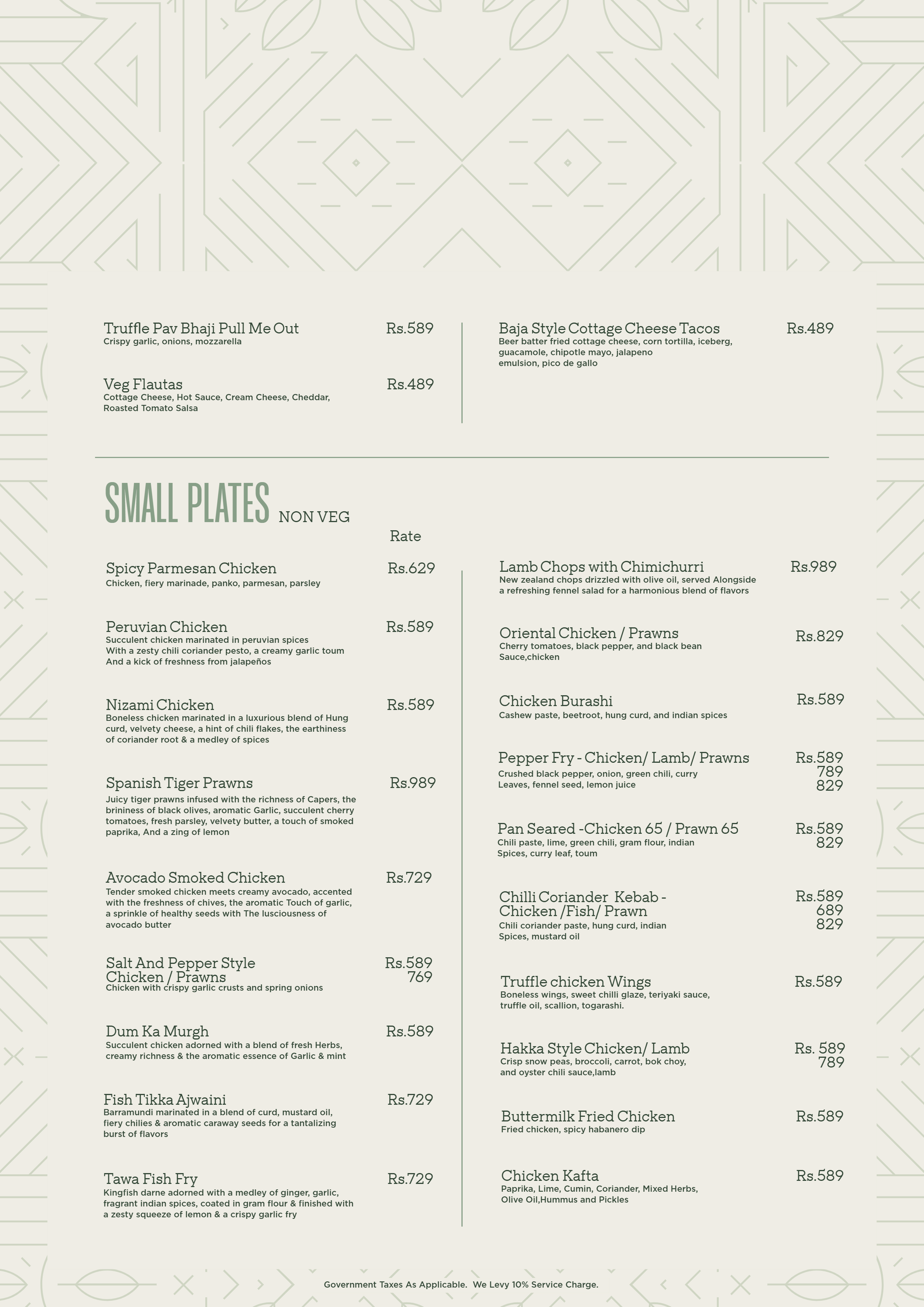 Menu of The Nines, Juhu, Western Suburbs