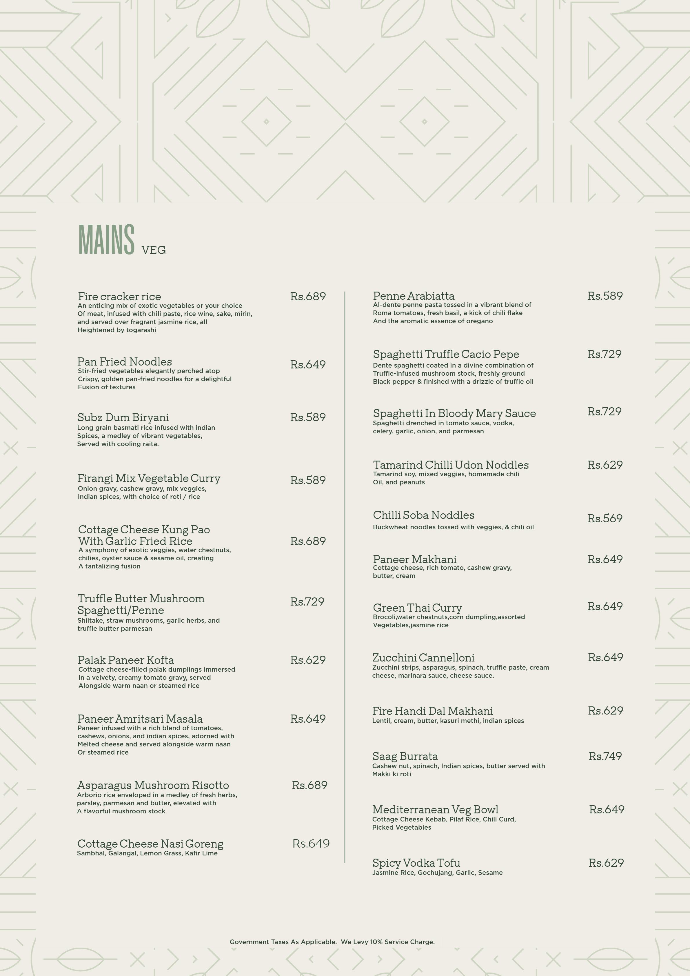 Menu of The Nines, Juhu, Western Suburbs