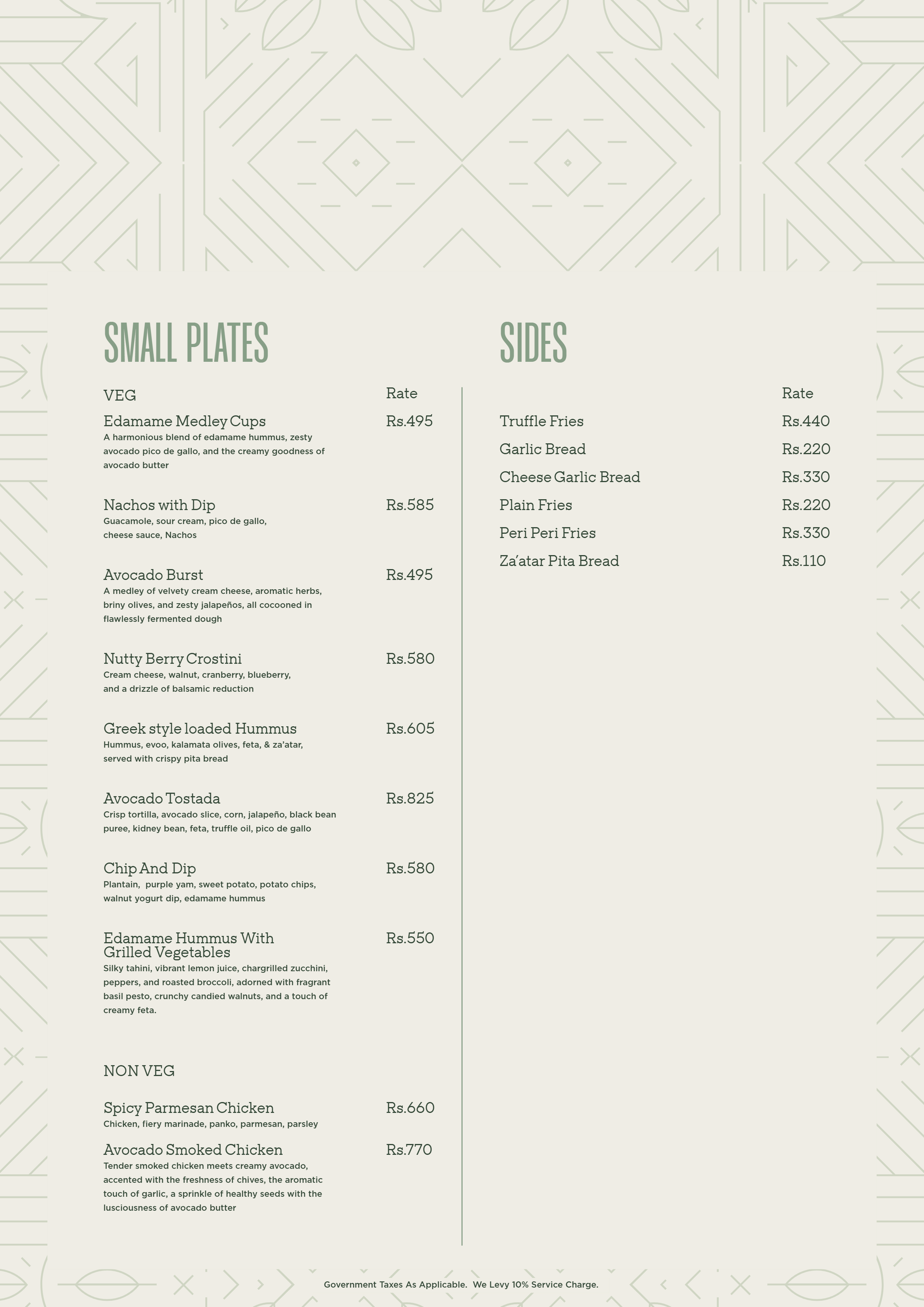 Menu of The Nines, Juhu, Western Suburbs