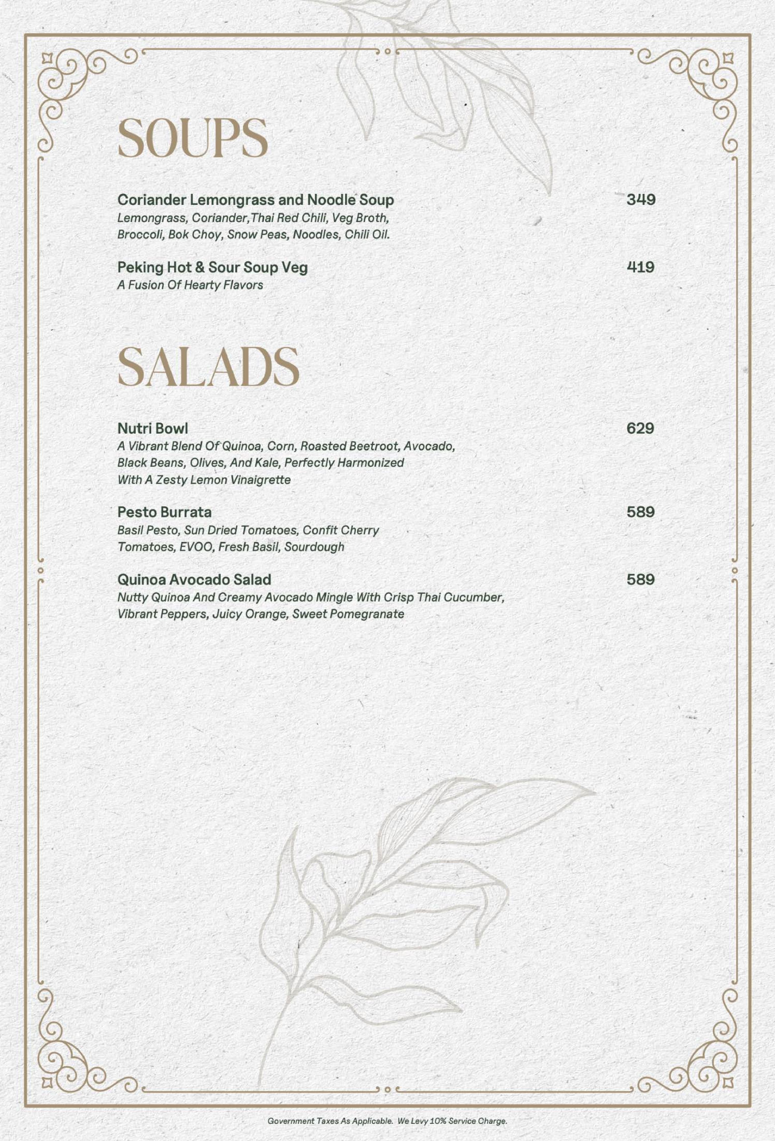 Menu of The Nines, Juhu, Western Suburbs