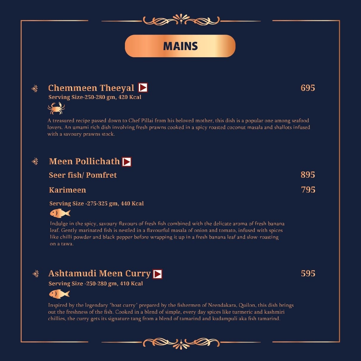 Menu of Restaurant Chef Pillai, Le Meridien, Kochi