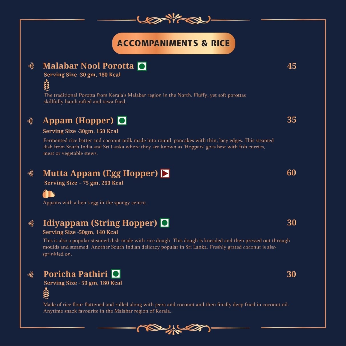 Menu of Restaurant Chef Pillai, Le Meridien, Kochi