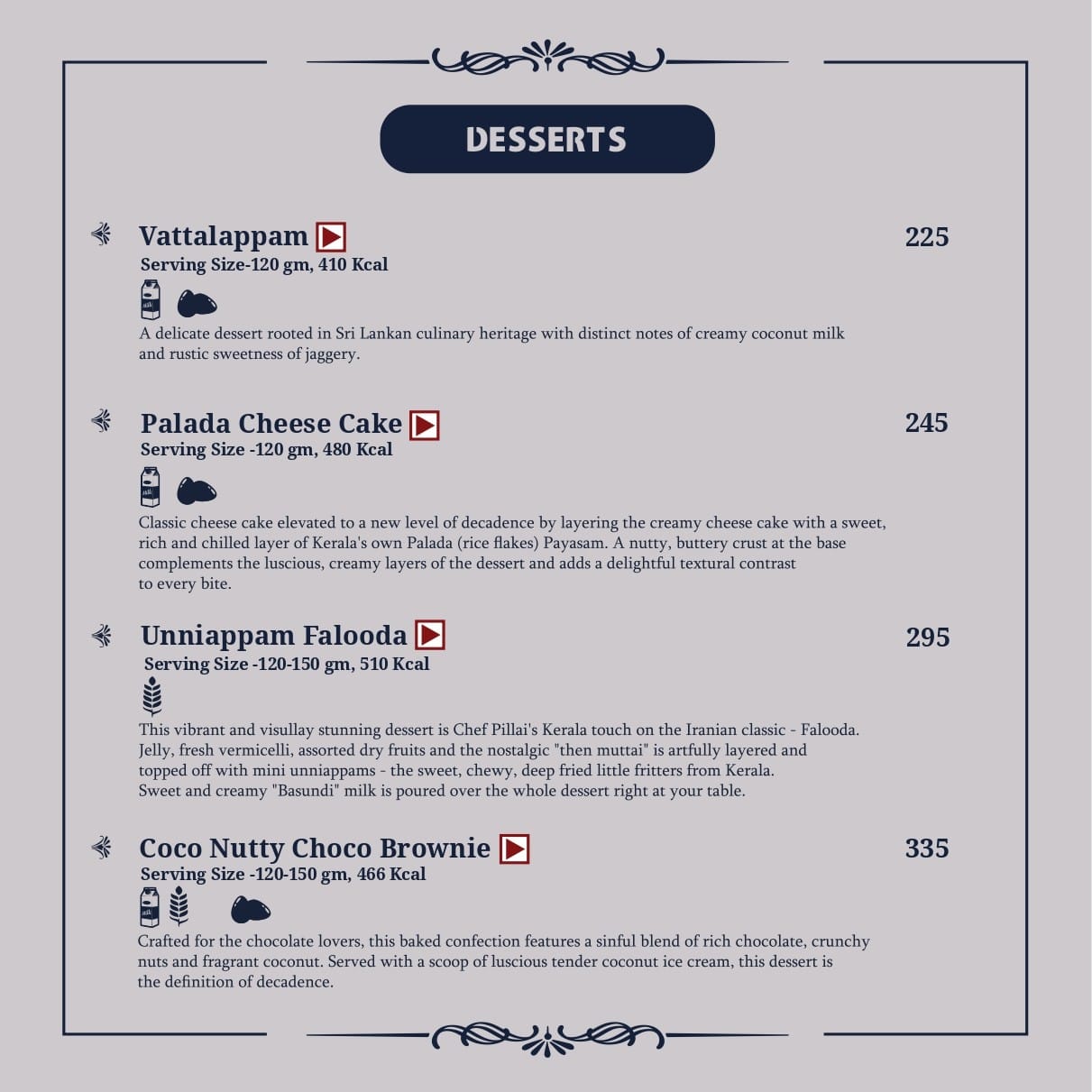 Menu of Restaurant Chef Pillai, Le Meridien, Kochi