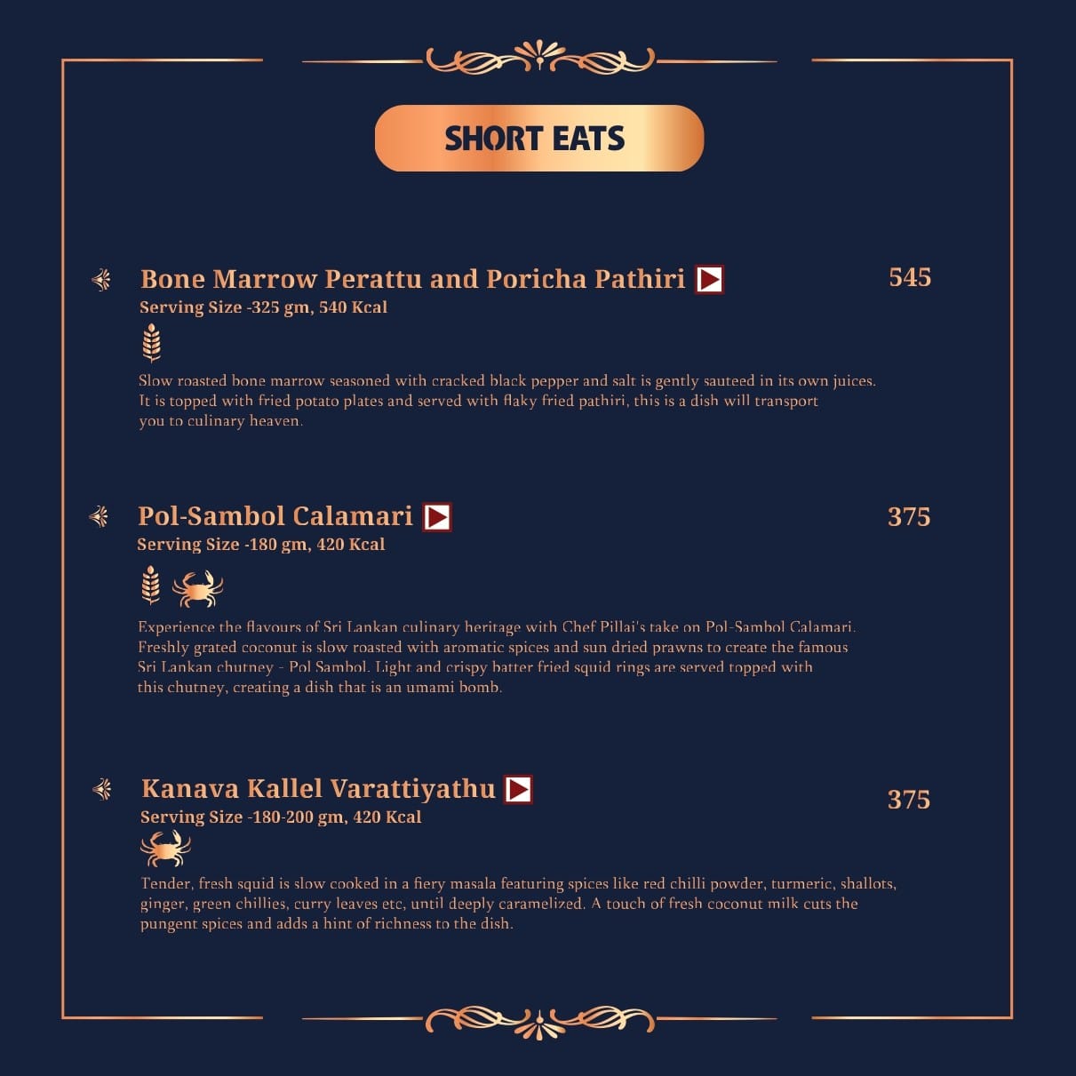 Menu of Restaurant Chef Pillai, Le Meridien, Kochi