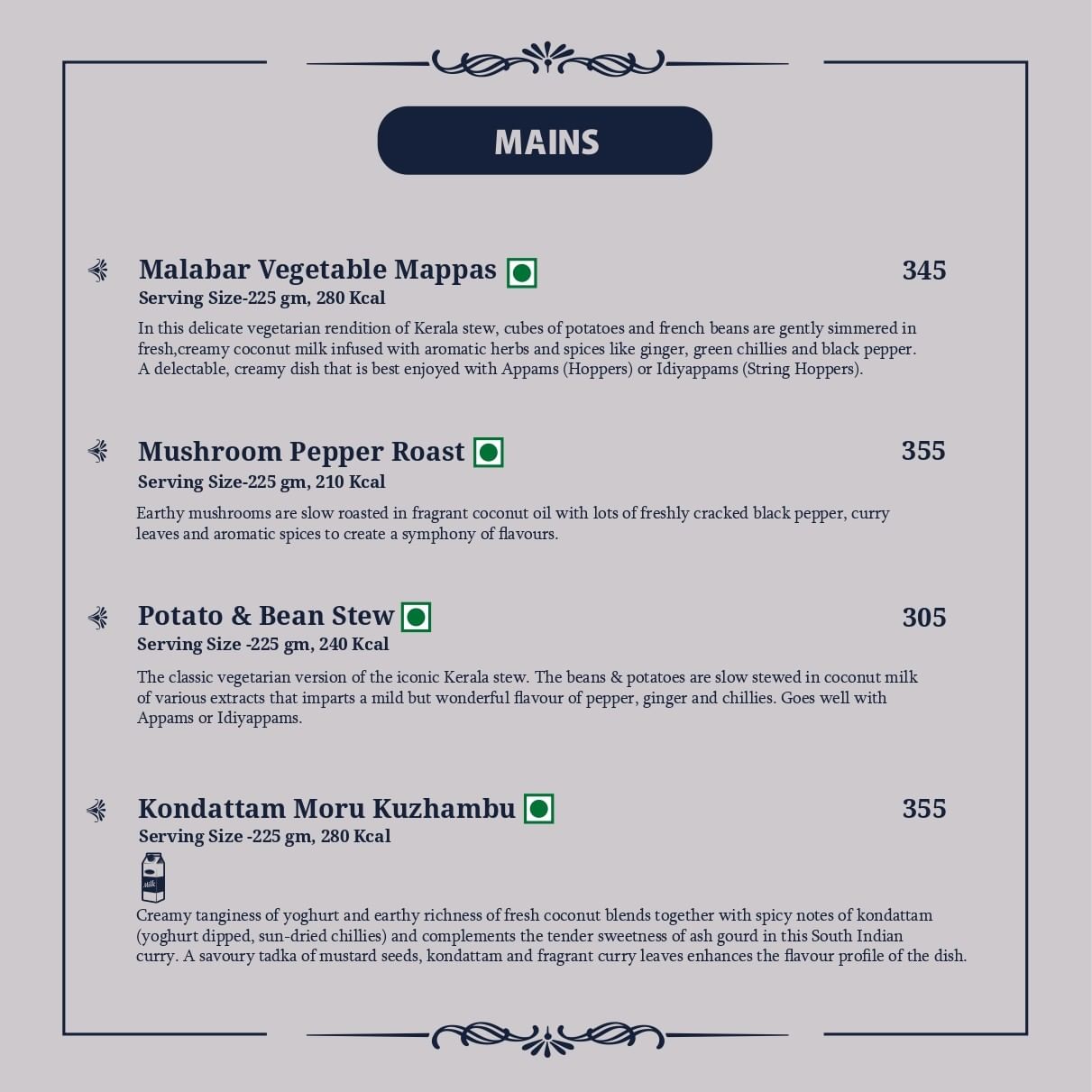 Menu of Restaurant Chef Pillai, Le Meridien, Kochi