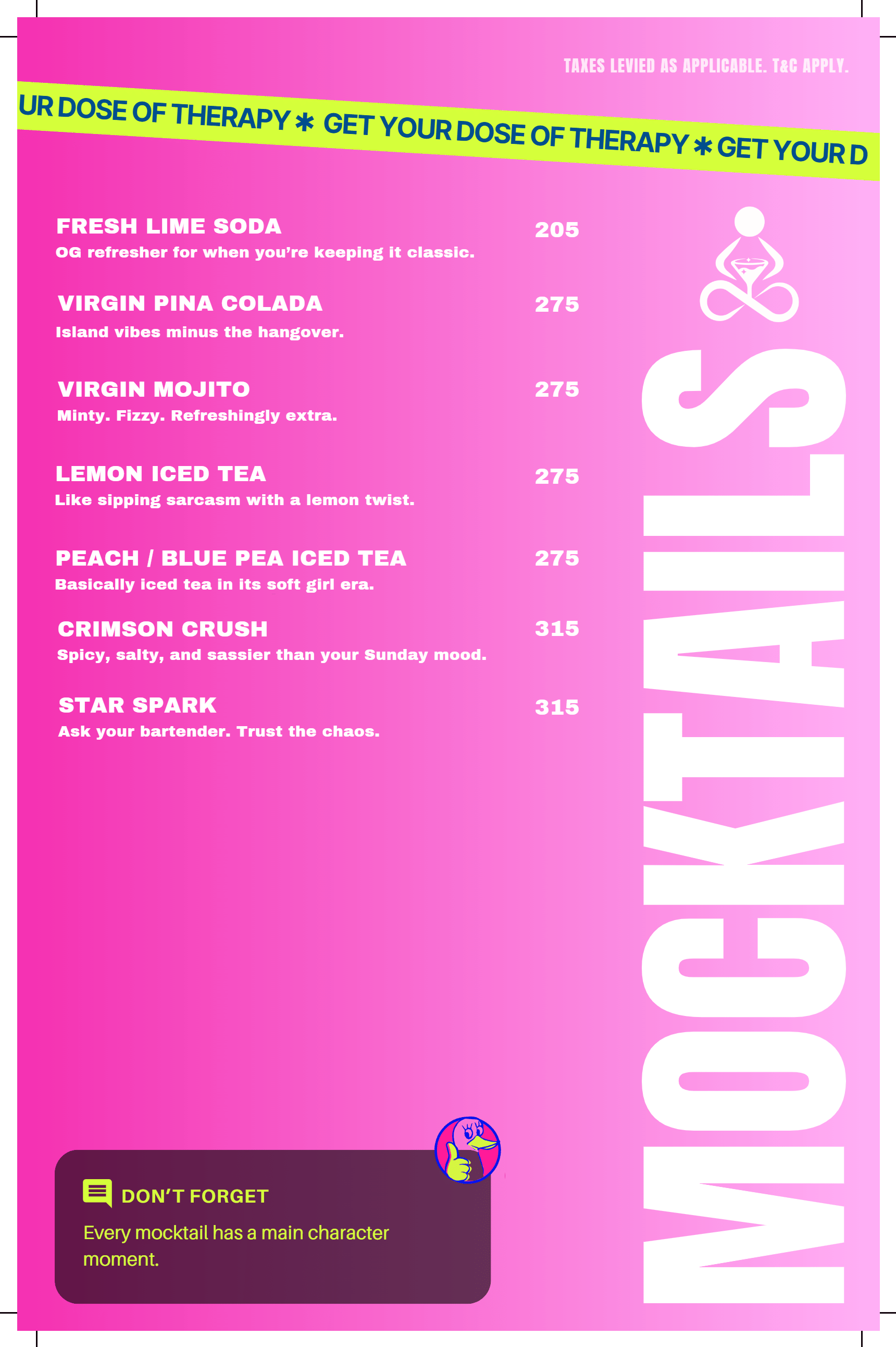 Menu of Therapy Cocktail Bar , Khar, Western Suburbs