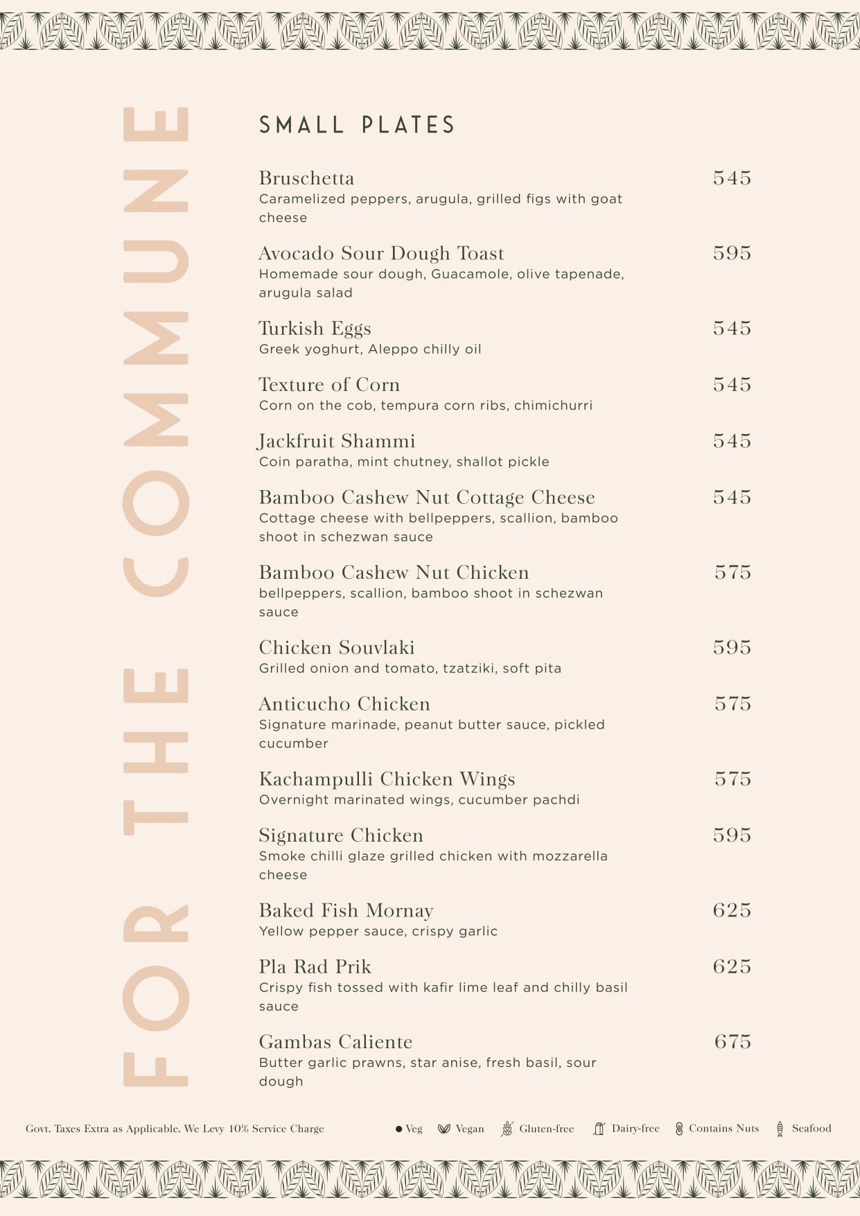 Menu of one8 Commune, MG Road, Central Bengaluru