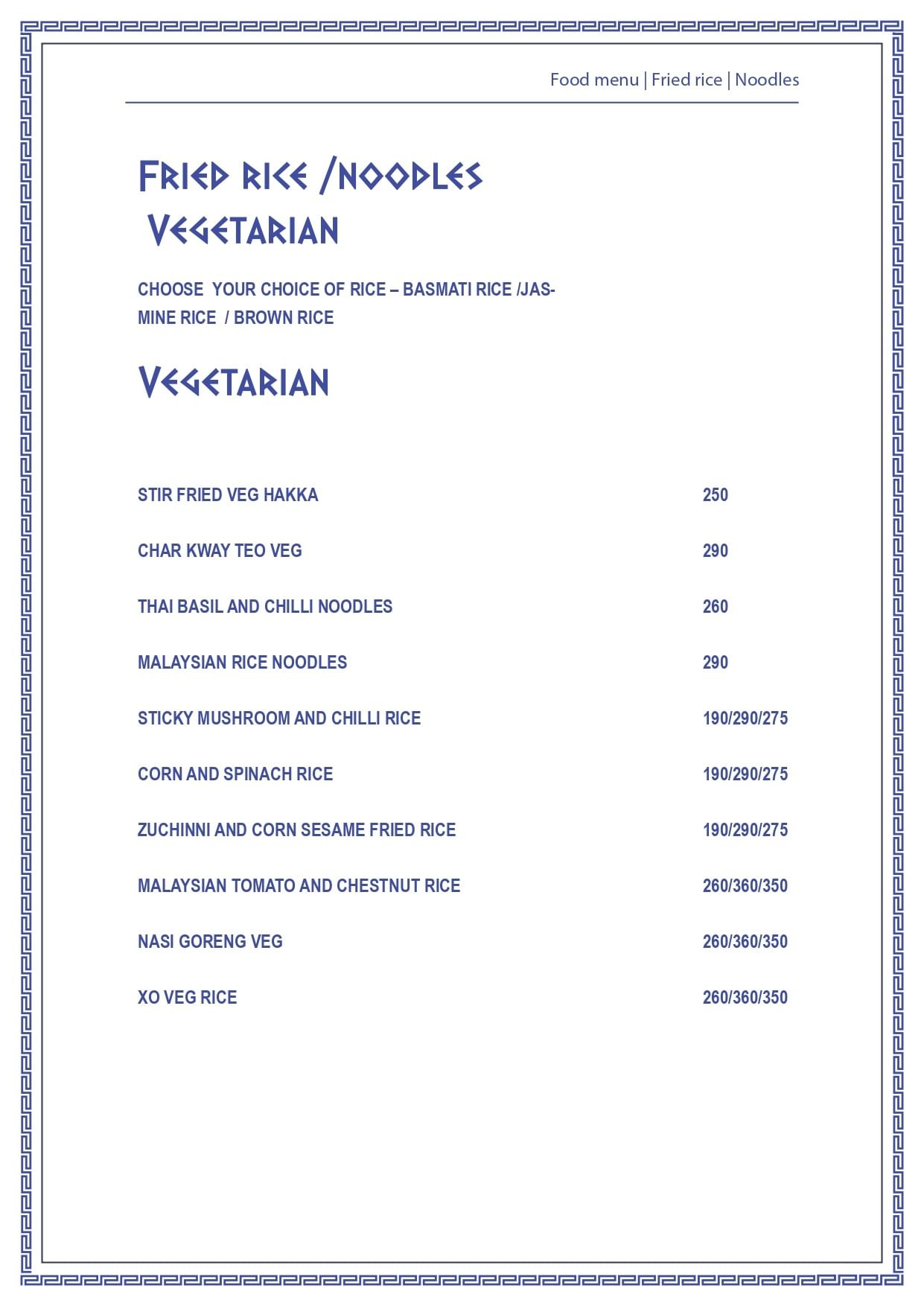Menu of The Beach Terrace, Injambakkam, Chennai