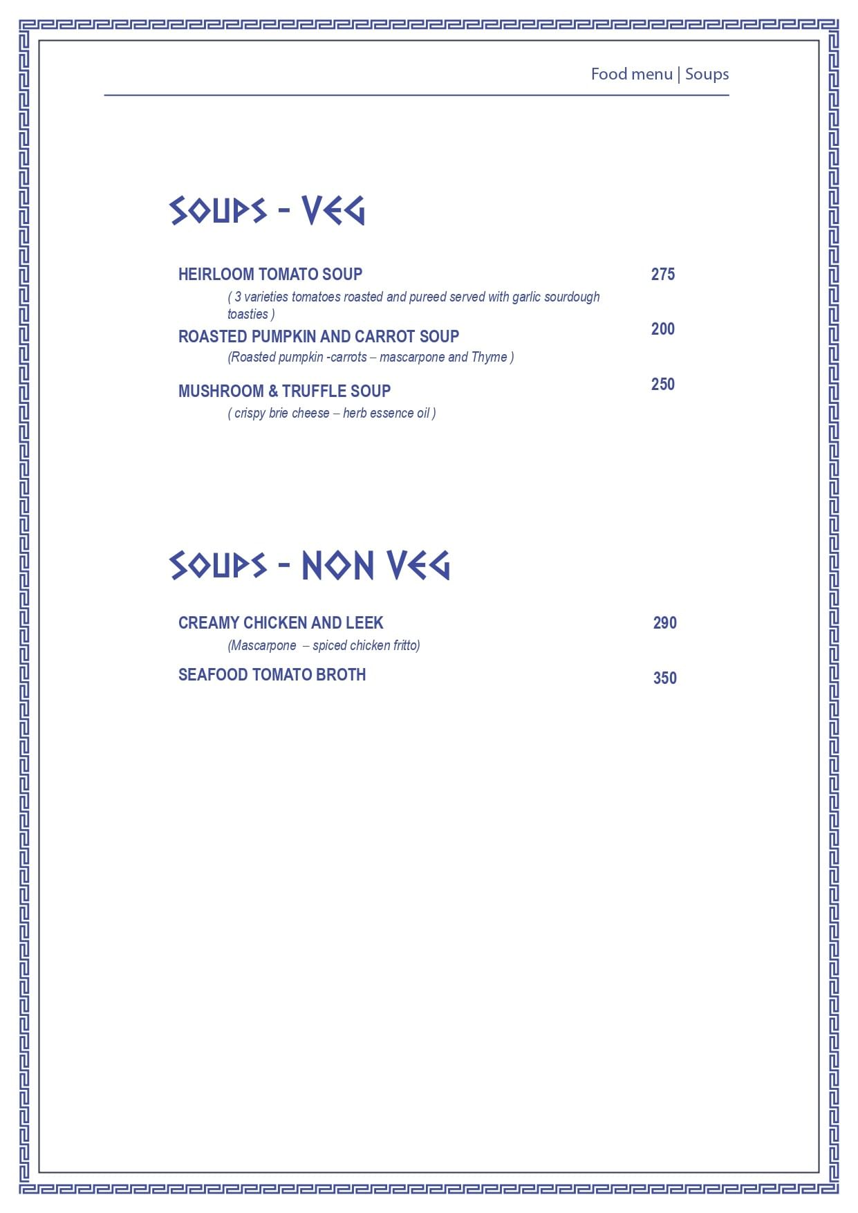 Menu of The Beach Terrace, Injambakkam, Chennai