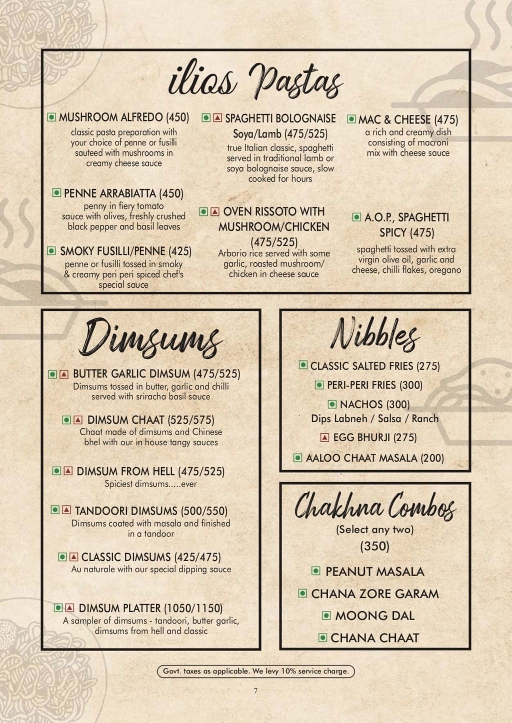 Menu of ilios, Rajouri Garden, West Delhi