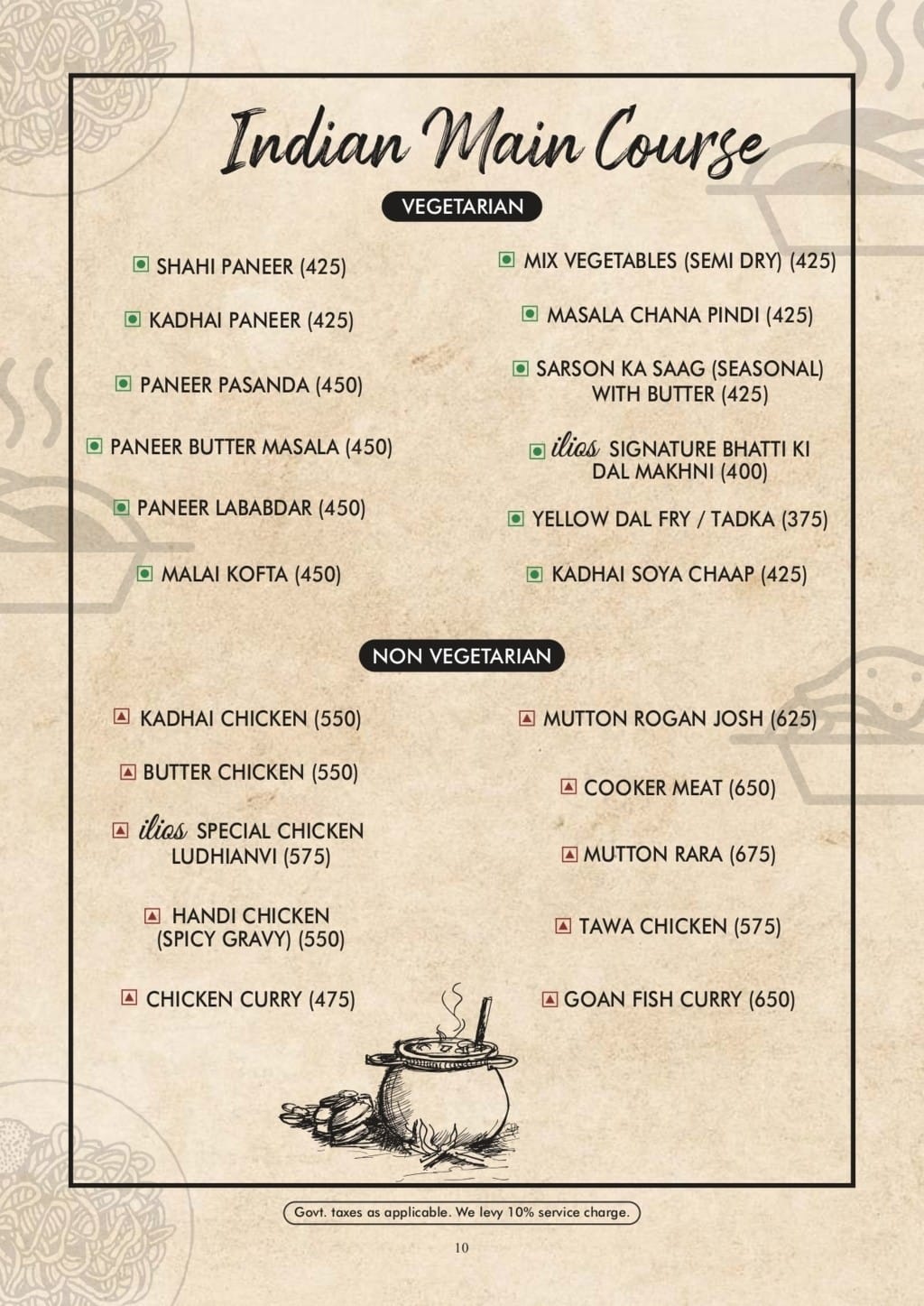 Menu of ilios, Rajouri Garden, West Delhi