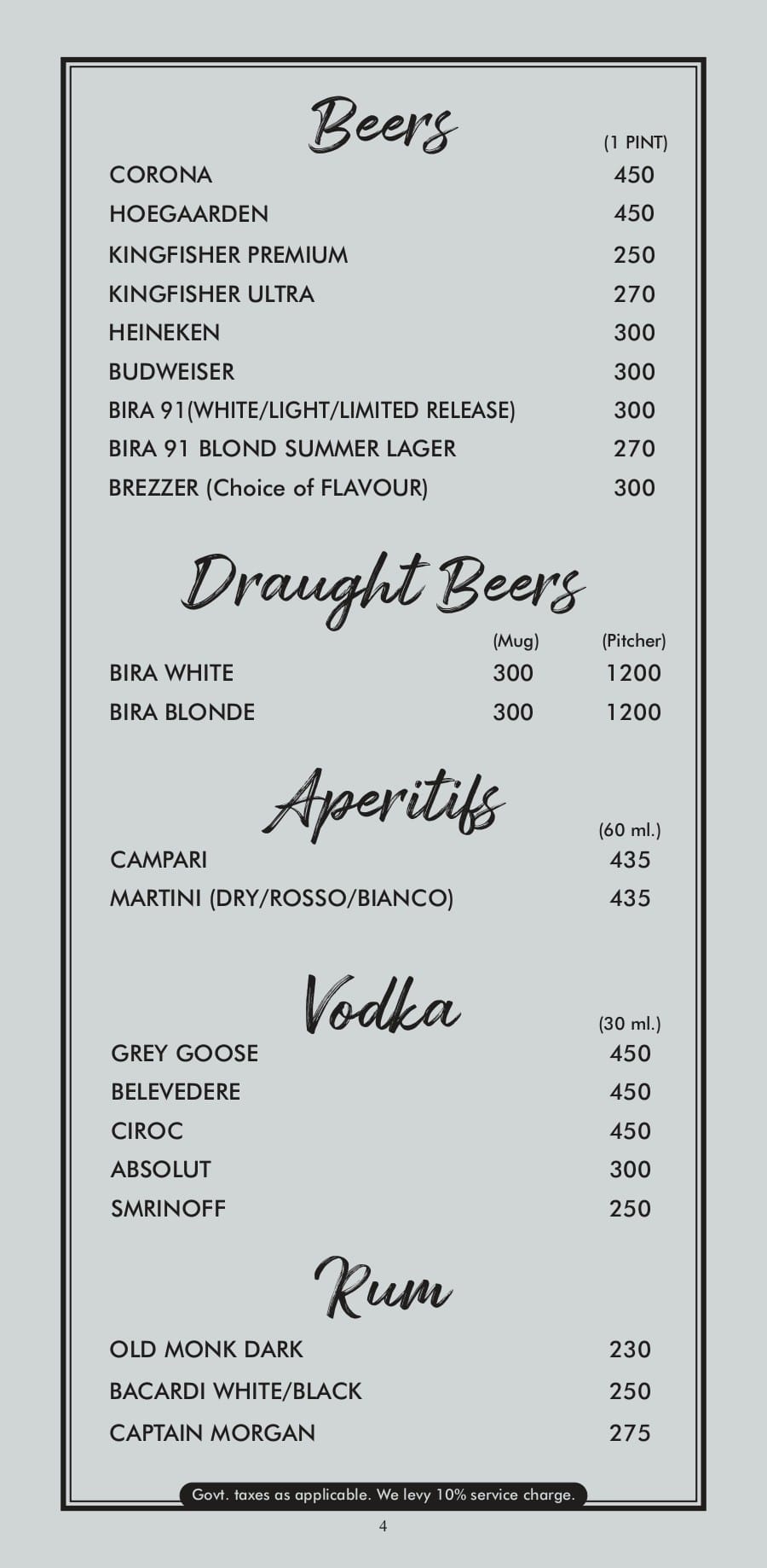 Menu of ilios, Rajouri Garden, West Delhi