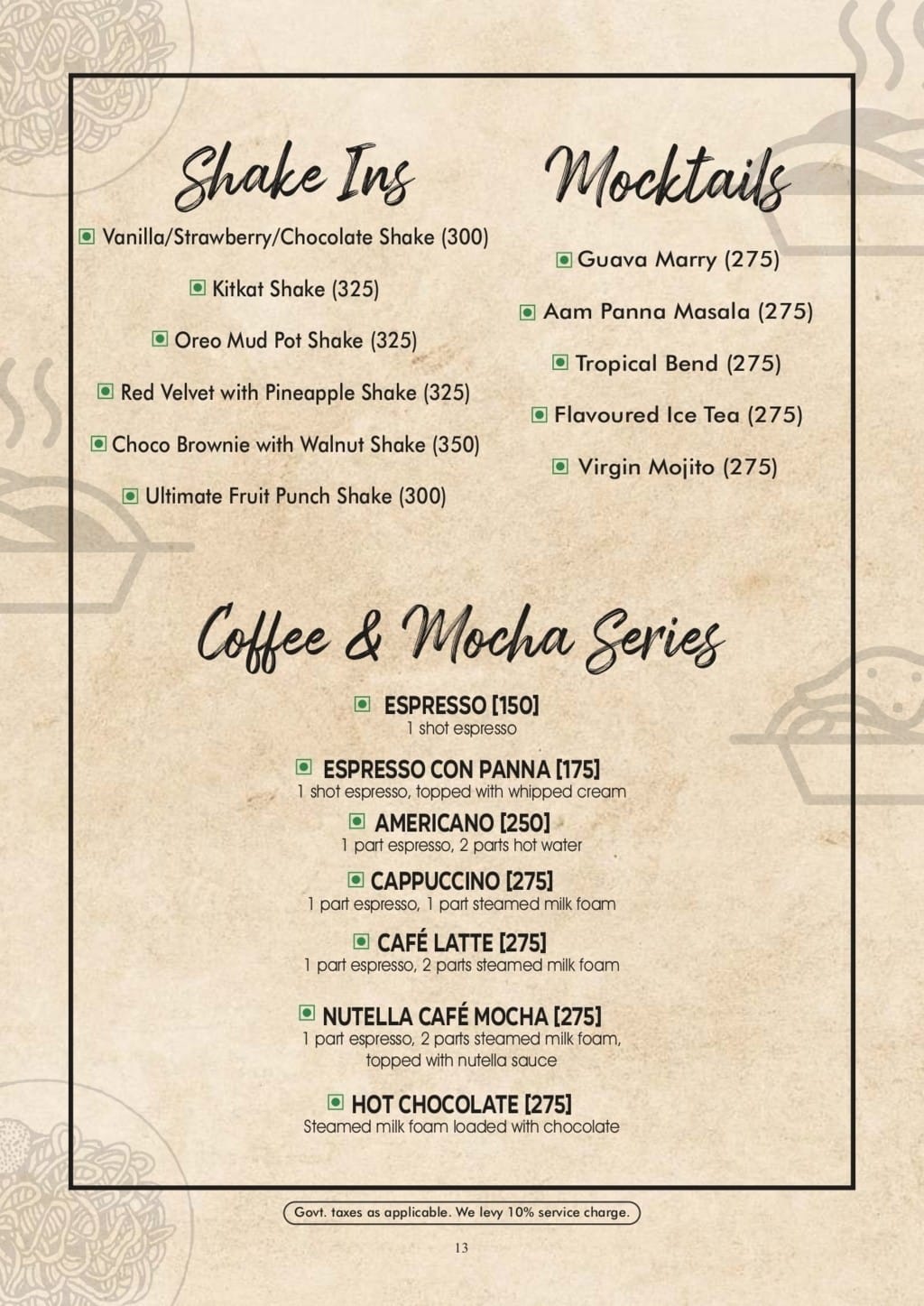 Menu of ilios, Rajouri Garden, West Delhi