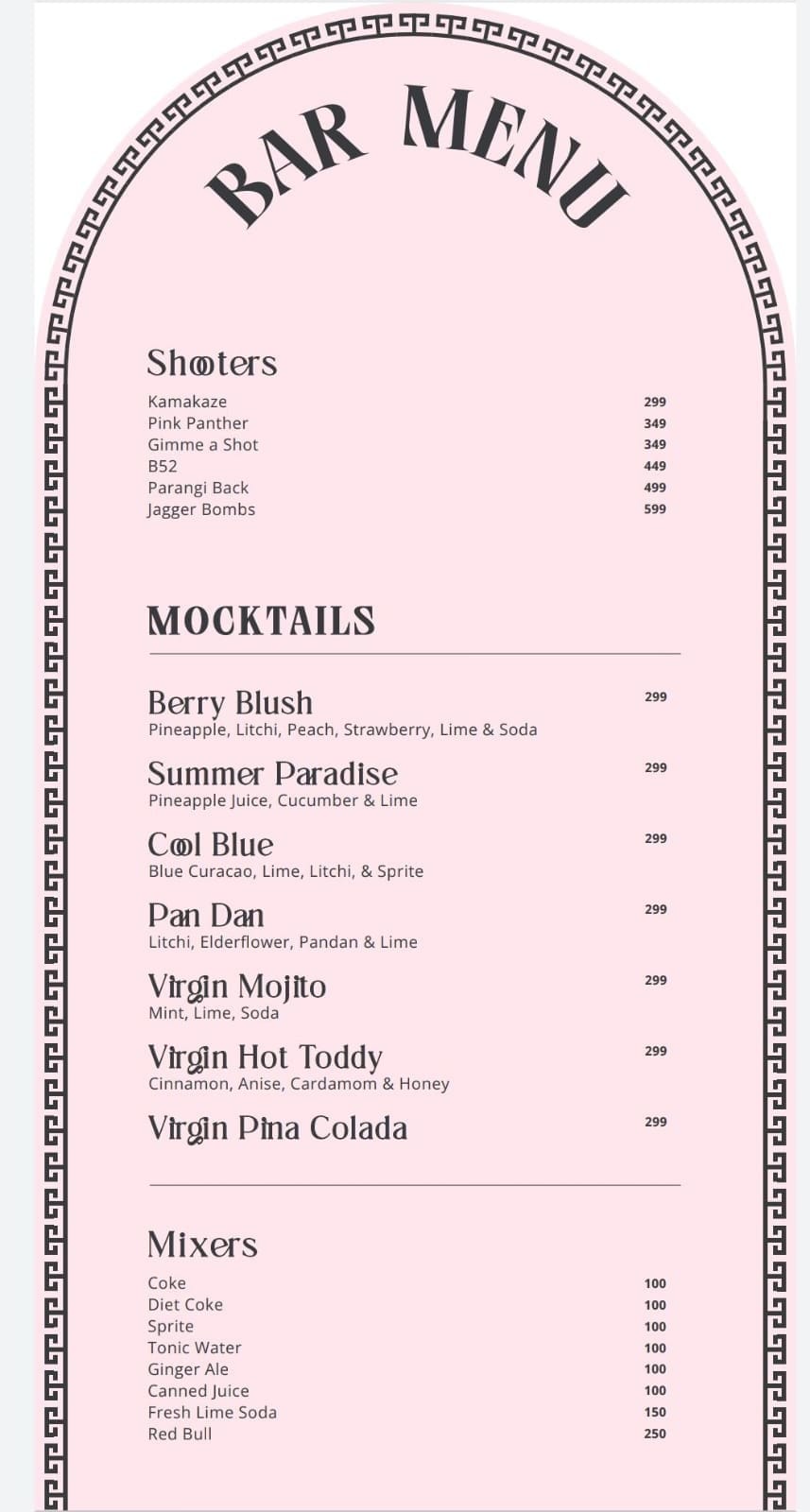 Menu of Mykos, Bannerghatta Road, South Bengaluru