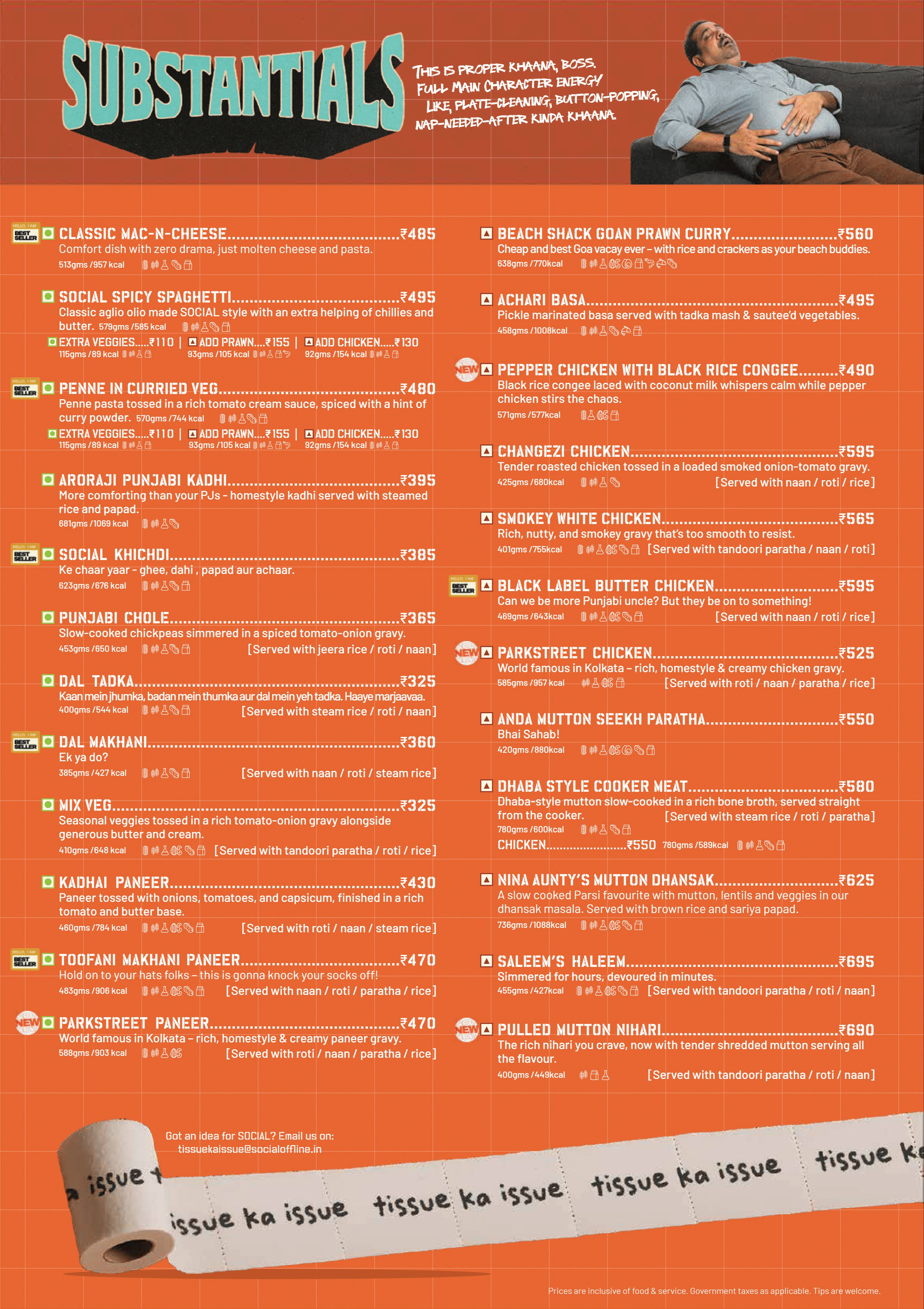 Menu of Mindspace Social, Hitech City, Hyderabad