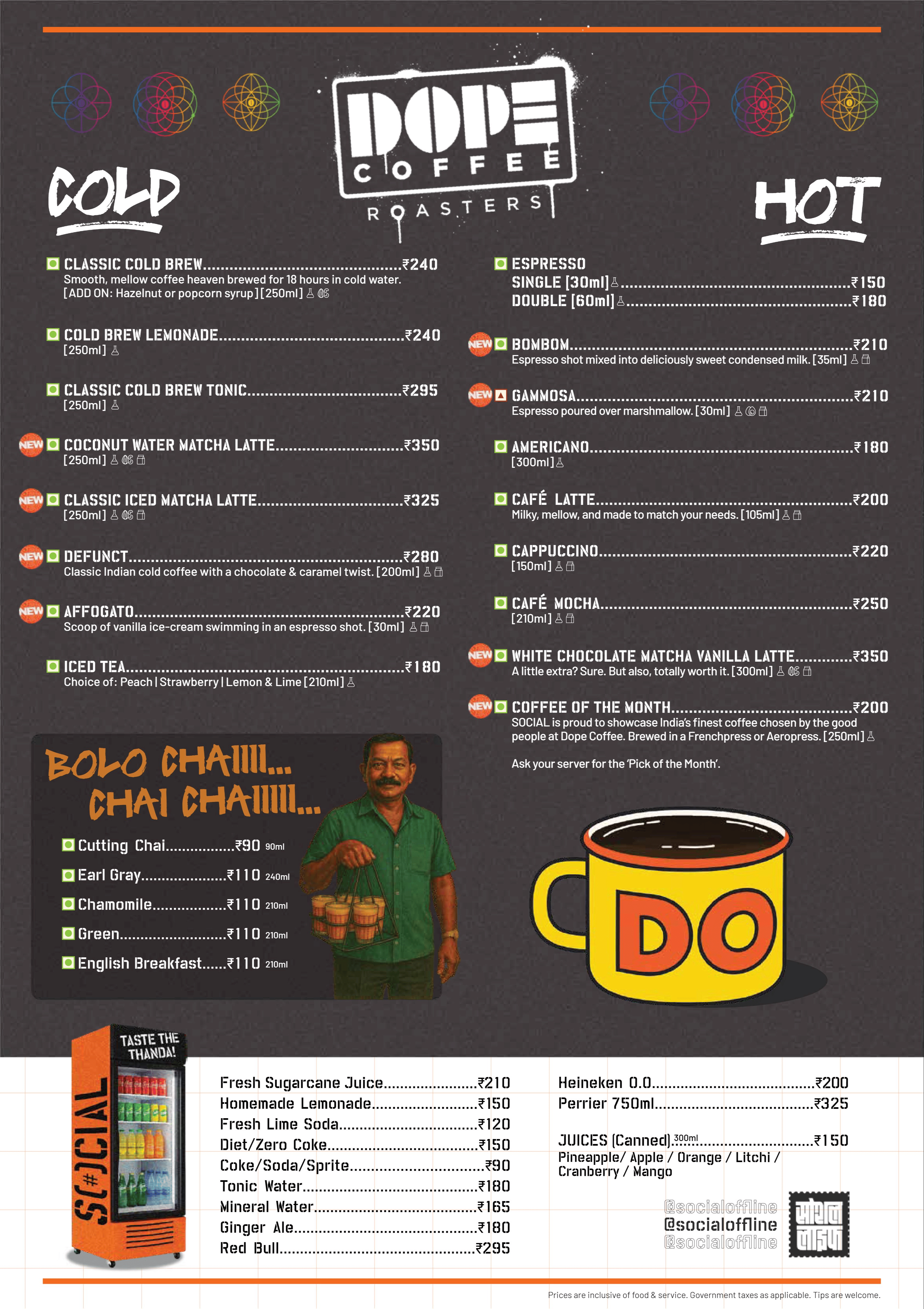 Menu of Mindspace Social, Hitech City, Hyderabad