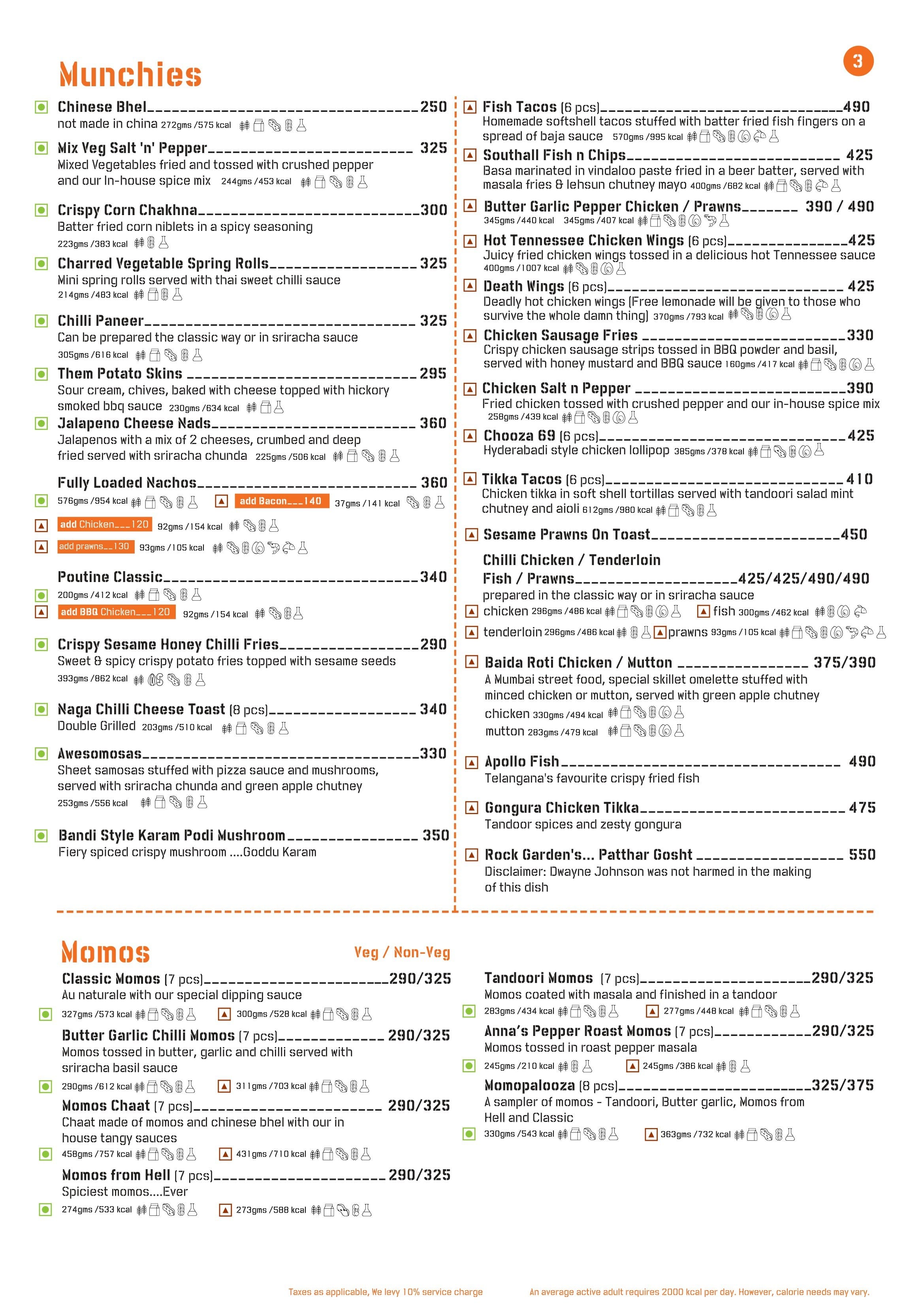 Menu of Mindspace Social, Hitech City, Hyderabad