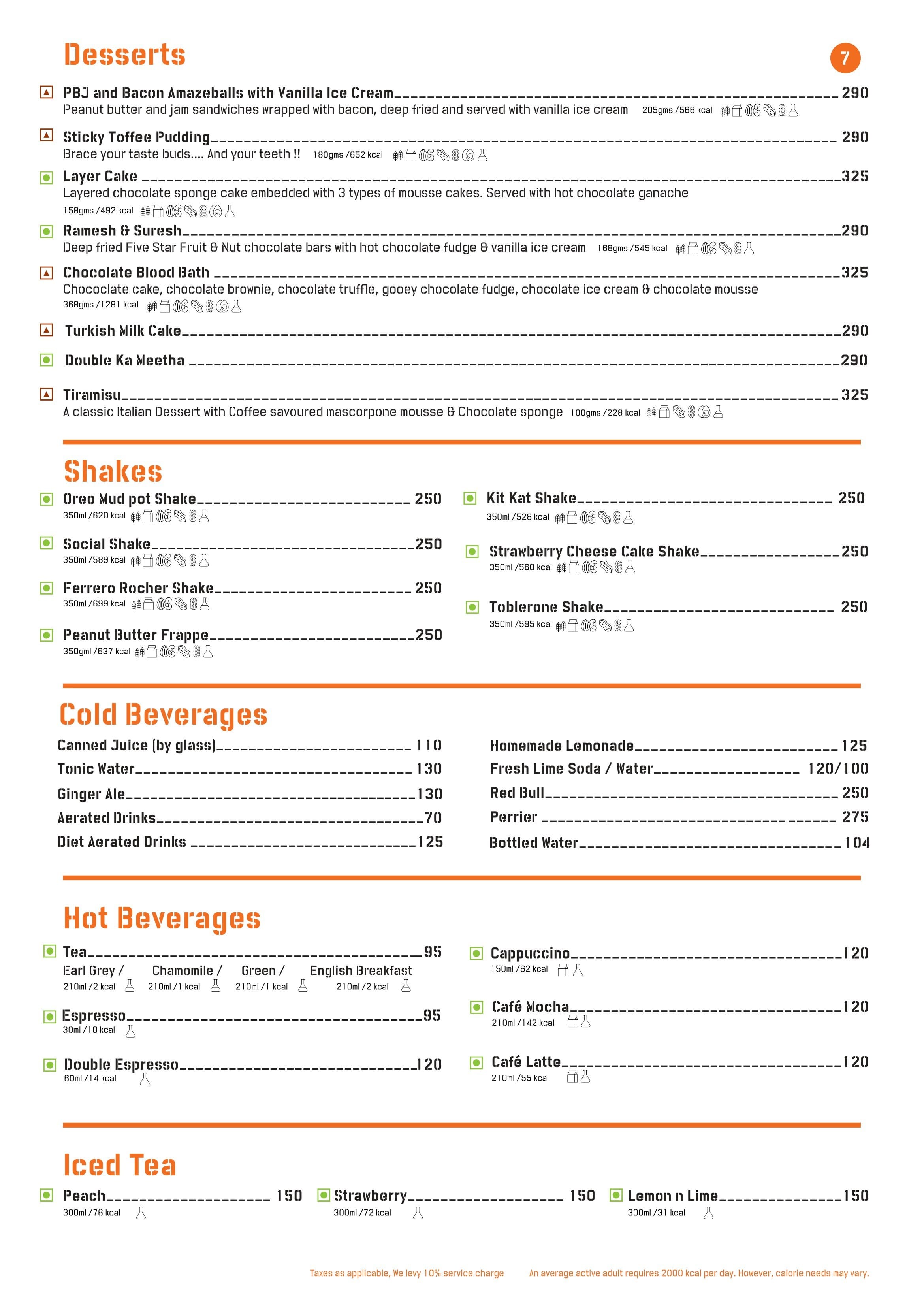 Menu of Mindspace Social, Hitech City, Hyderabad