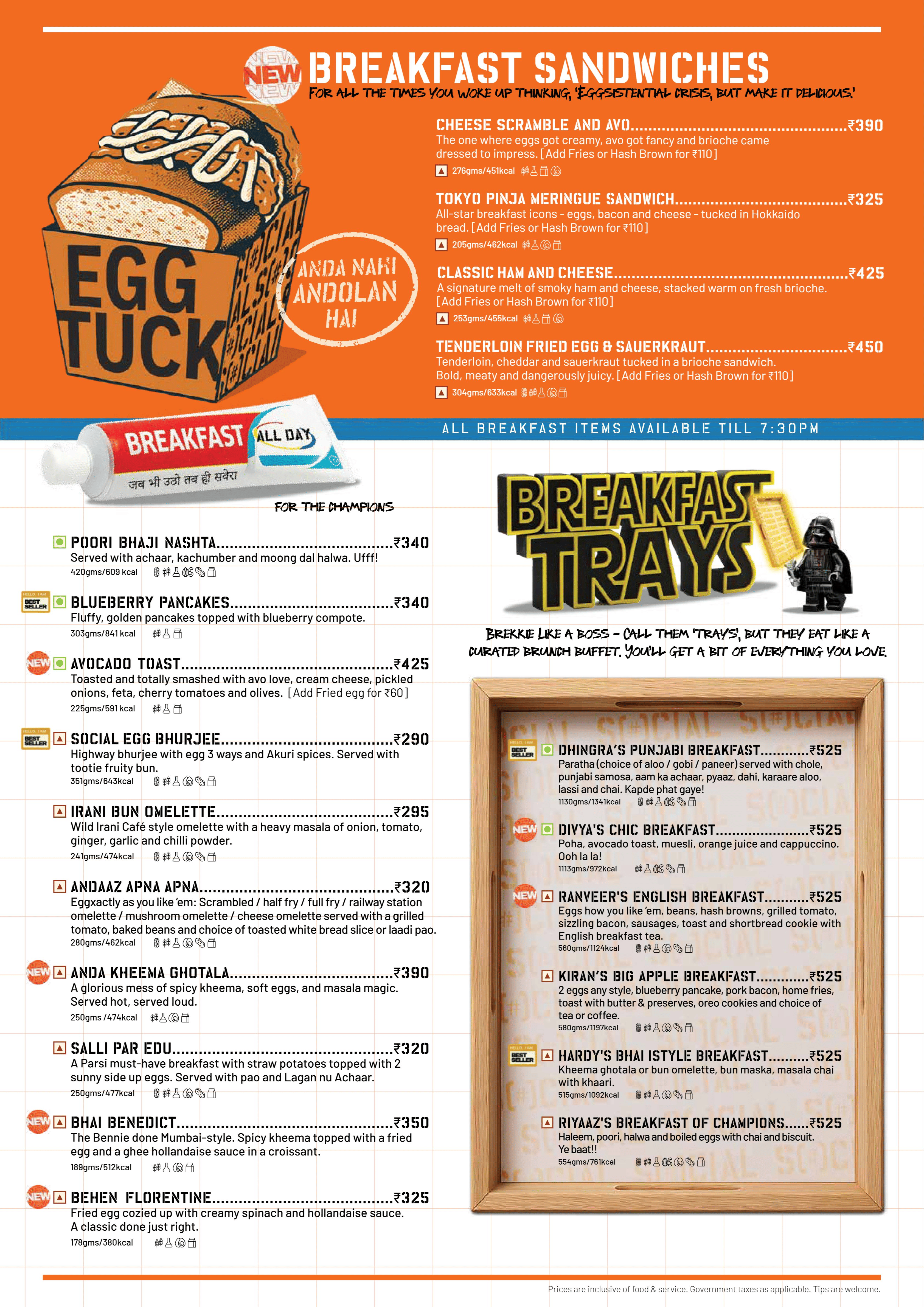 Menu of Mindspace Social, Hitech City, Hyderabad