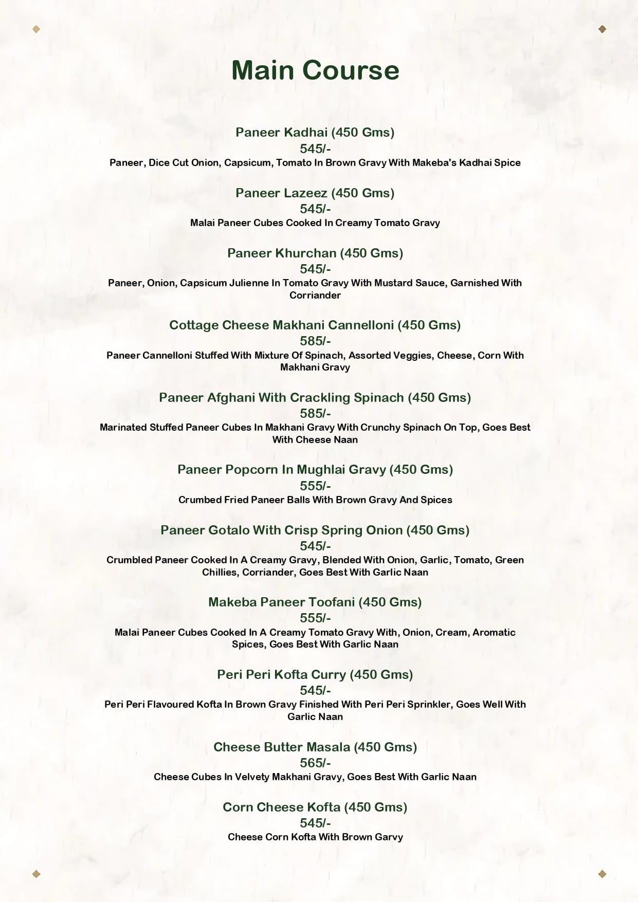 Menu of The House of Makeba, Bodakdev, West Ahmedabad