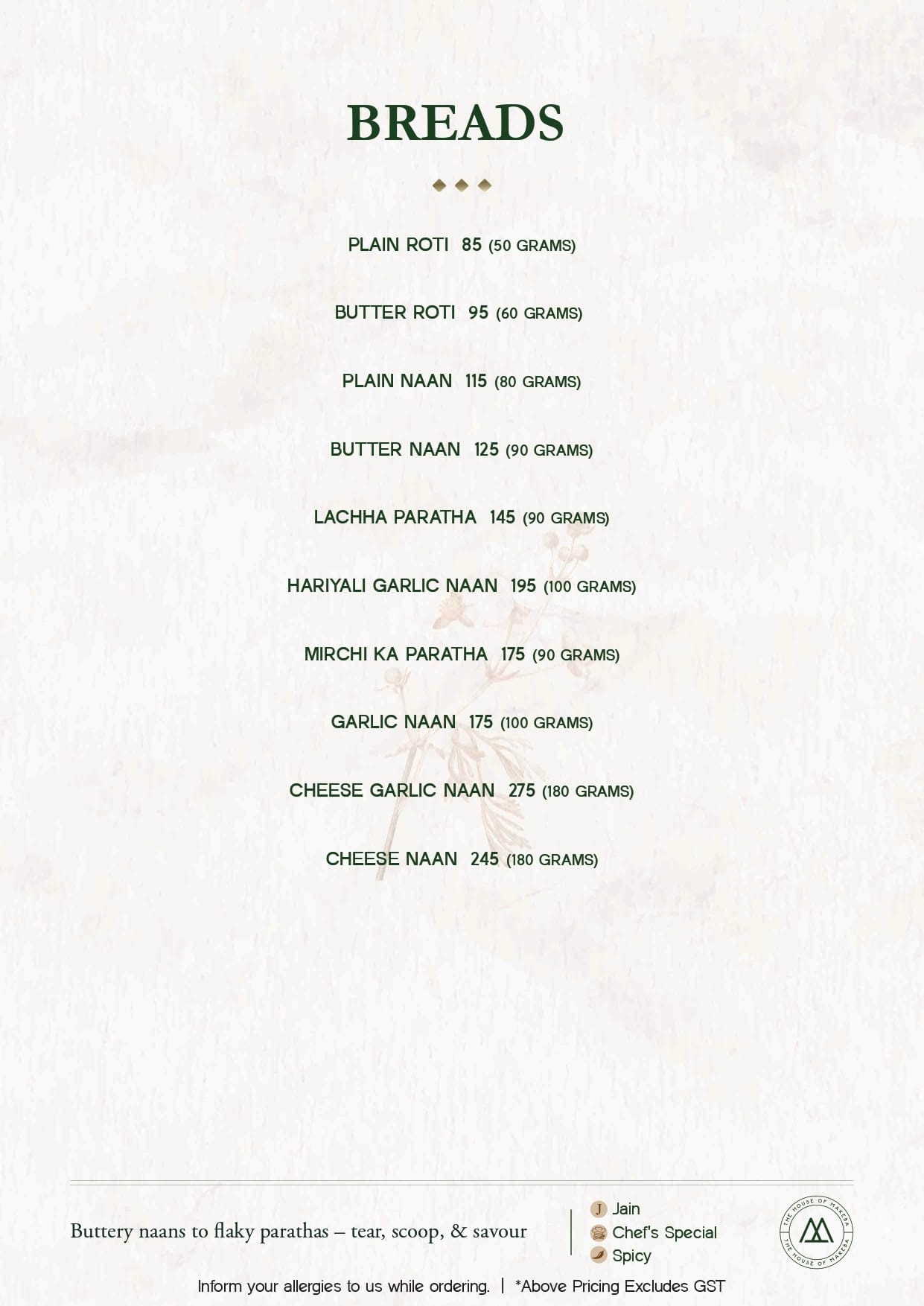 Menu of The House of Makeba, Bodakdev, West Ahmedabad