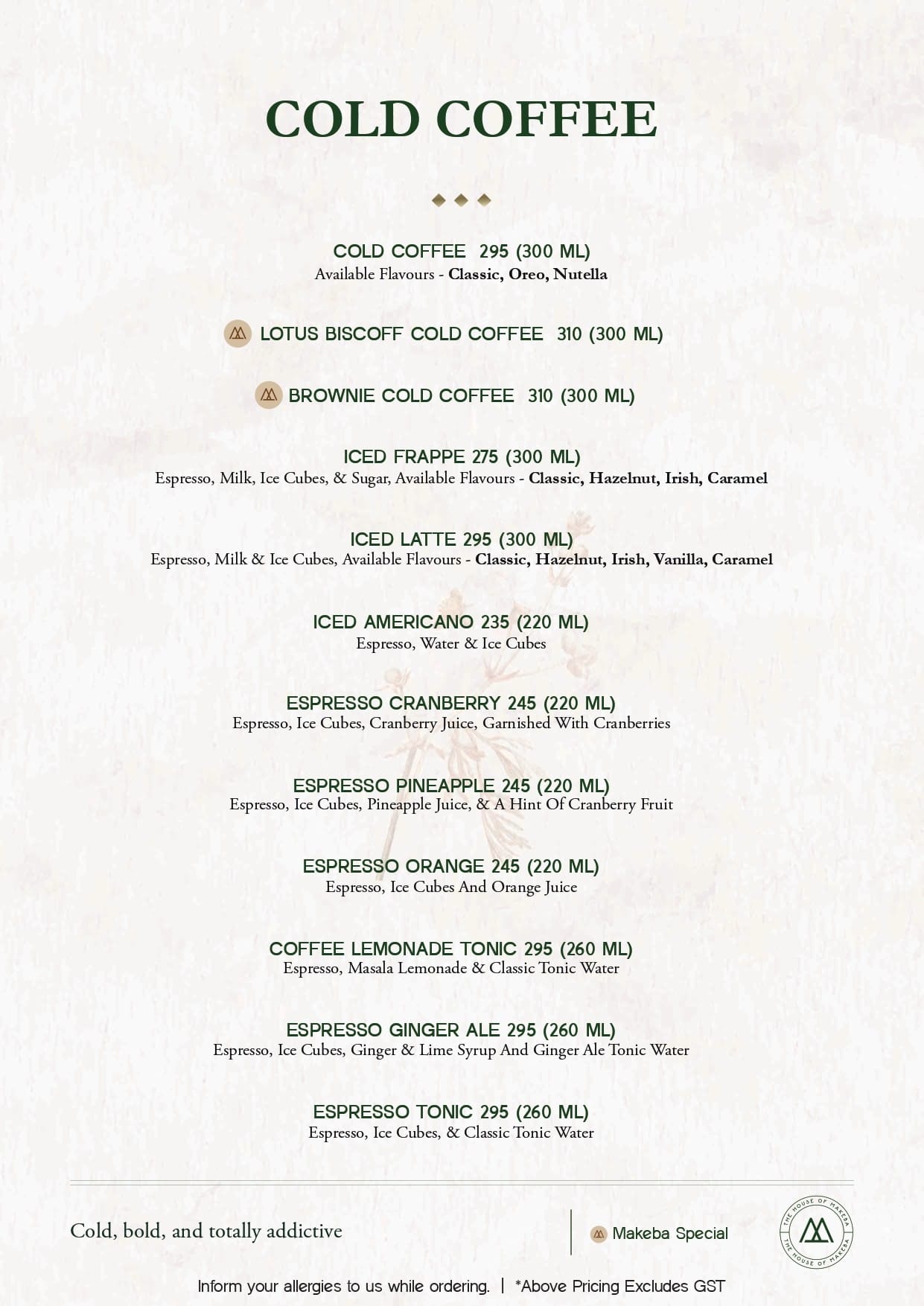 Menu of The House of Makeba, Bodakdev, West Ahmedabad