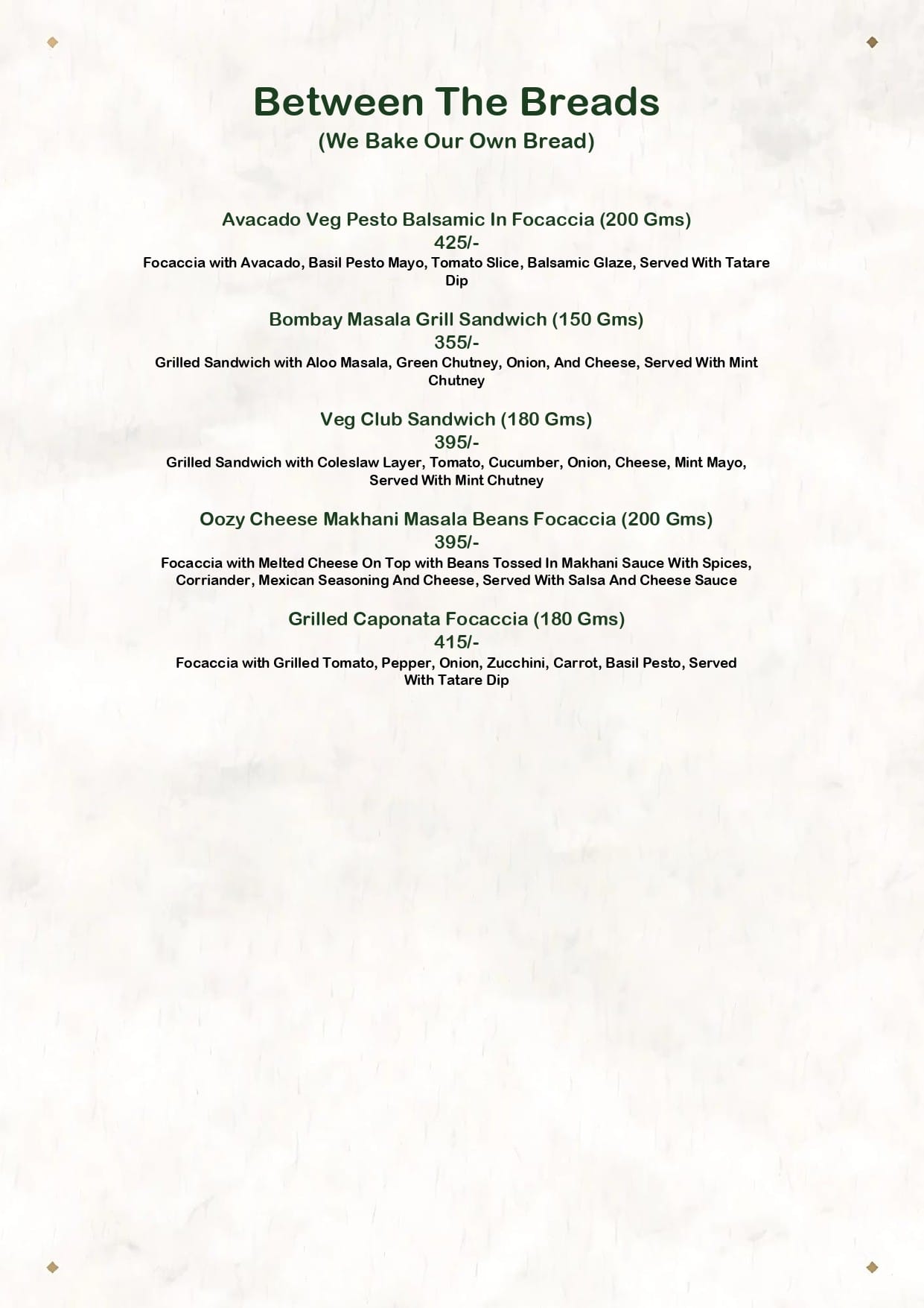 Menu of The House of Makeba, Bodakdev, West Ahmedabad