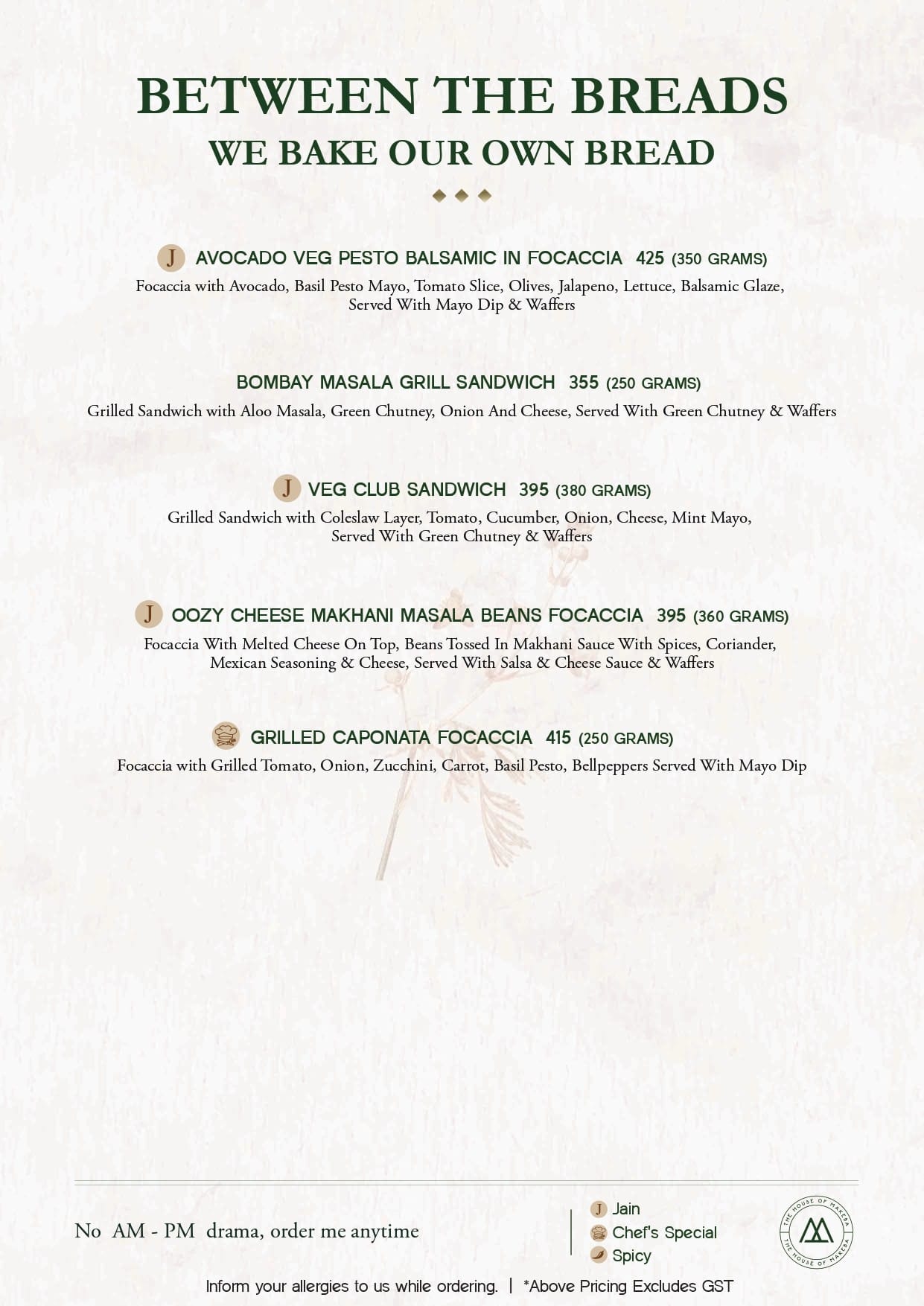 Menu of The House of Makeba, Bodakdev, West Ahmedabad